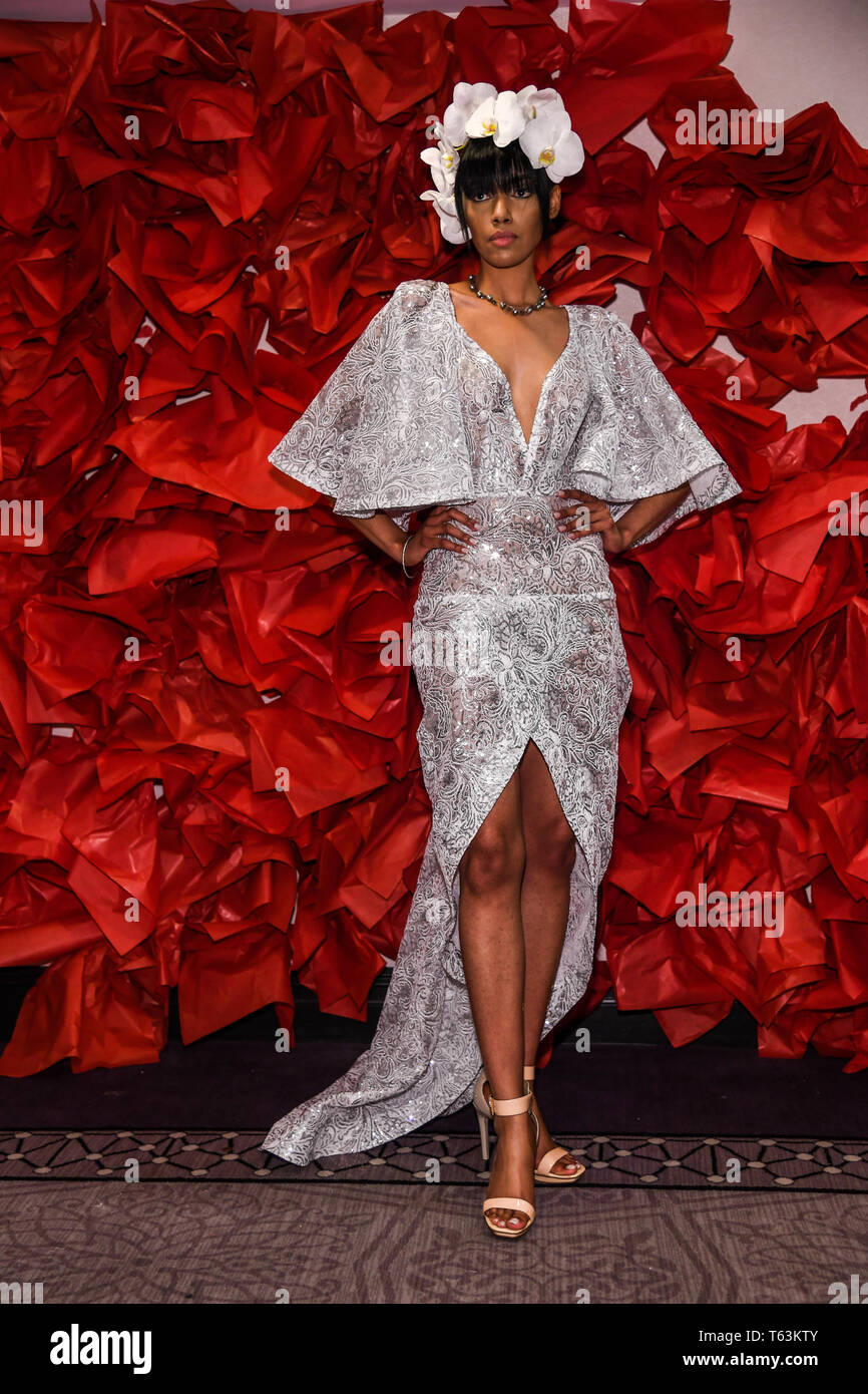 NEW YORK, NY - APRIL 13: A model poses during the Irina Shabayeva ...