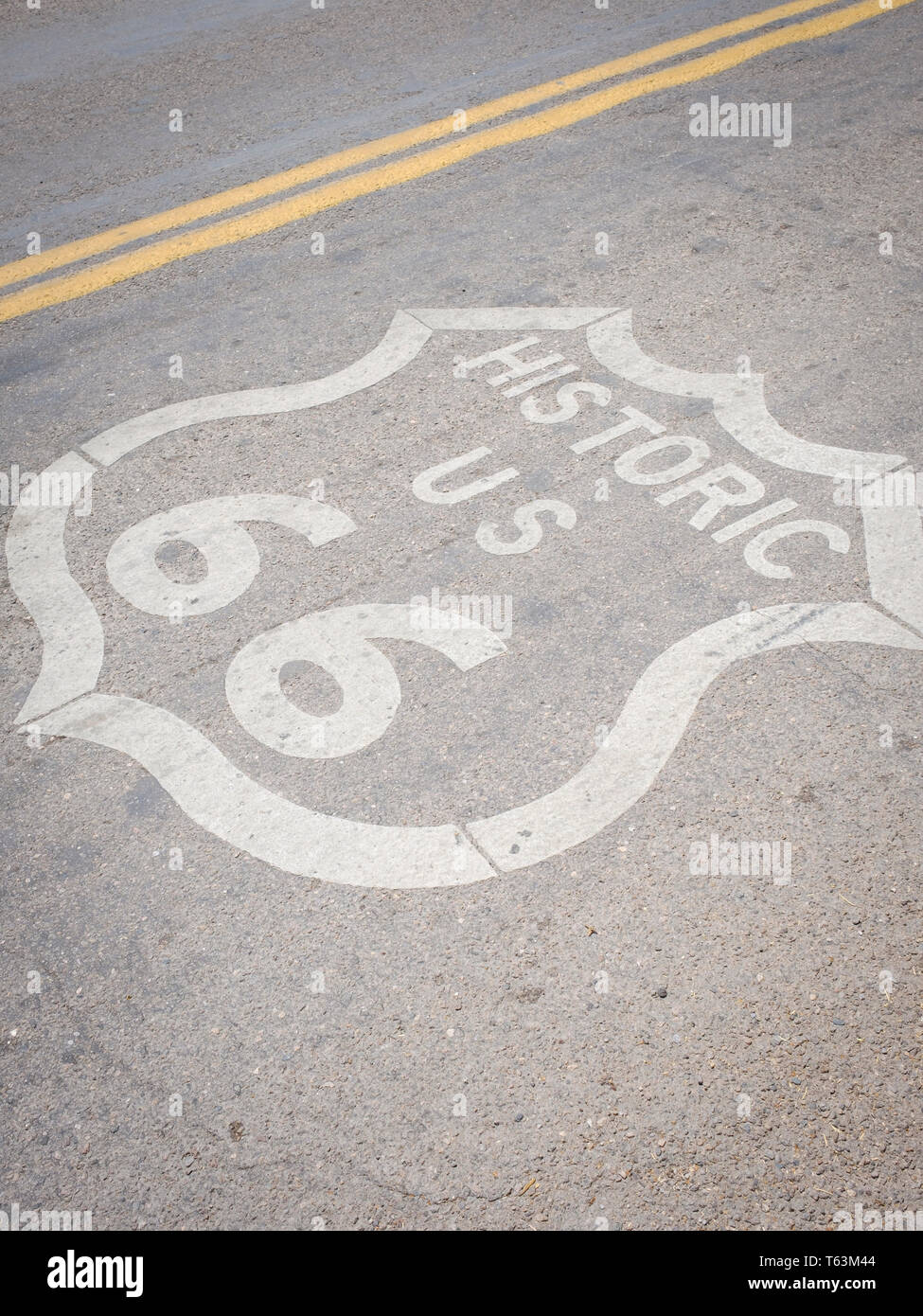 Historic US 66 logo printed on the road Stock Photo - Alamy