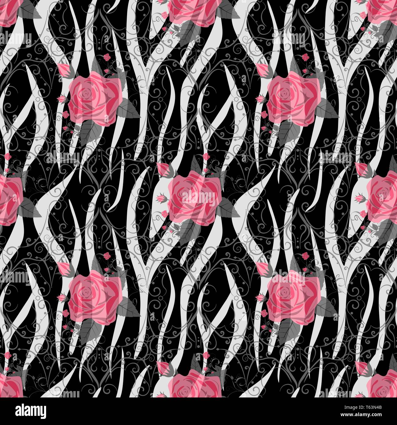 Zebra Stripes with red rose Flowers Seamless Pattern. Zebra print ...