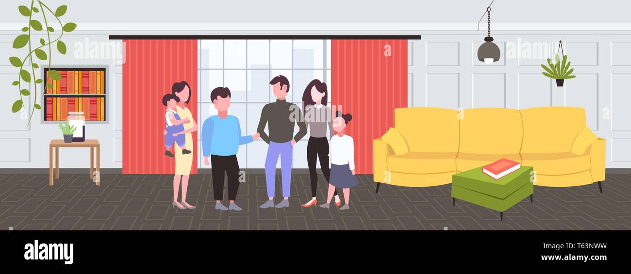 young families with children having conversation during meeting casual ...