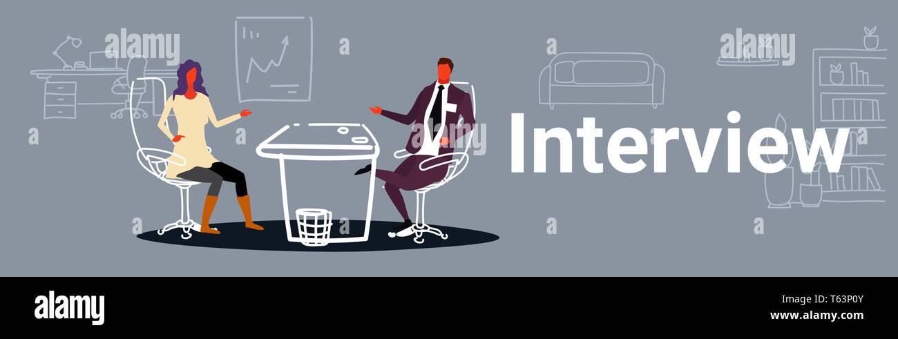 businessman asking questions and listening to candidate woman answers ...