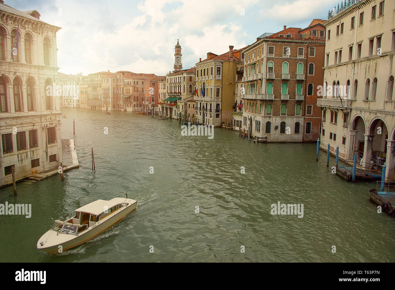 Boats in big canal waters of Venice Italy. Street in water city Stock ...