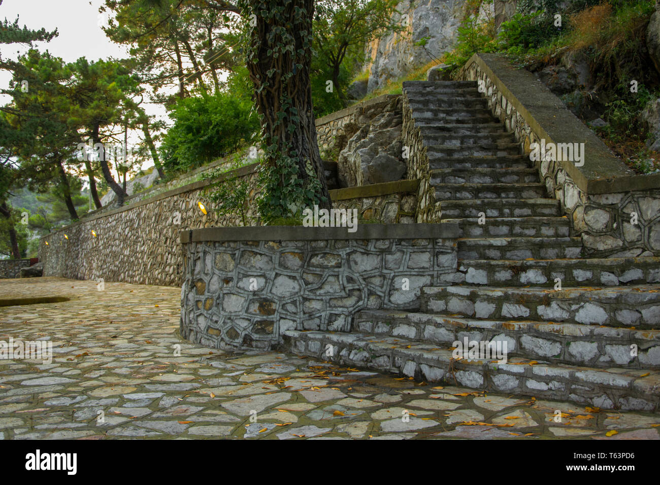 Stone construction, exterior design. Garden, park architecture Stock ...