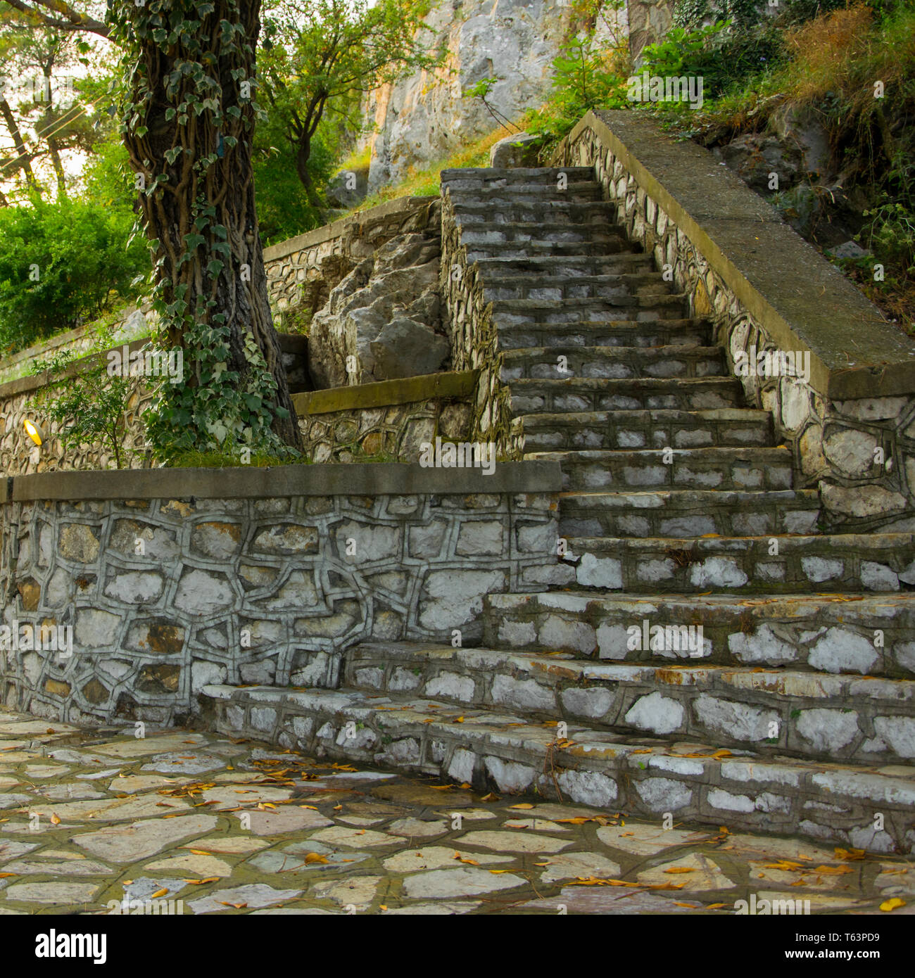 Stone construction, exterior design. Garden, park architecture Stock ...