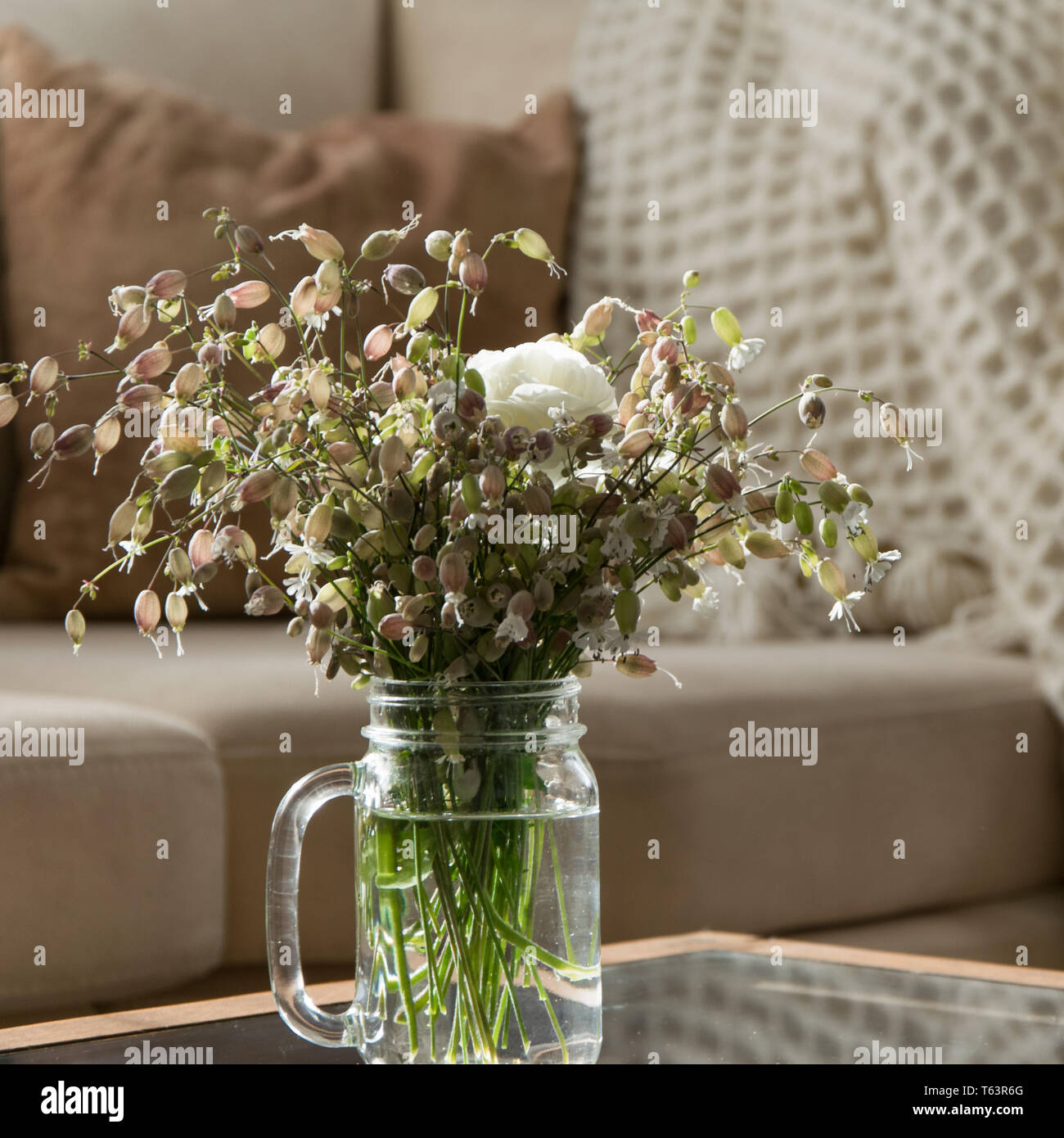 Close up view of comfortable part of modern living room. Interior ...