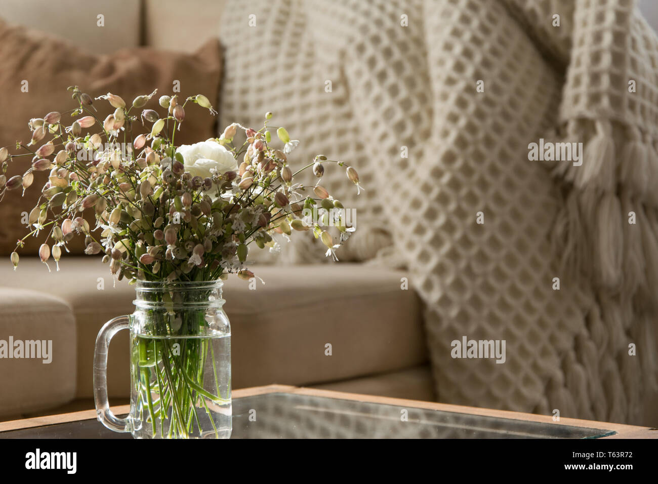 Close up view of comfortable part of modern living room. Interior ...