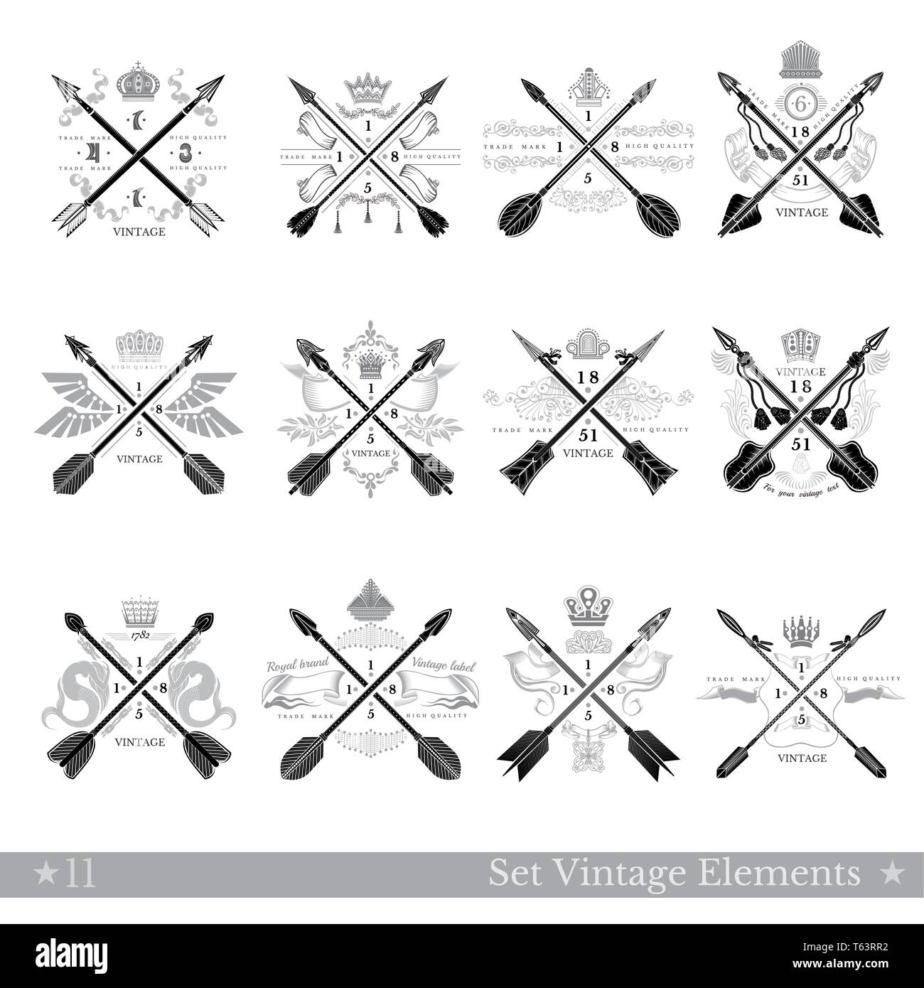 Big set of cross arrows with decorative element. Hipster vintage style ...