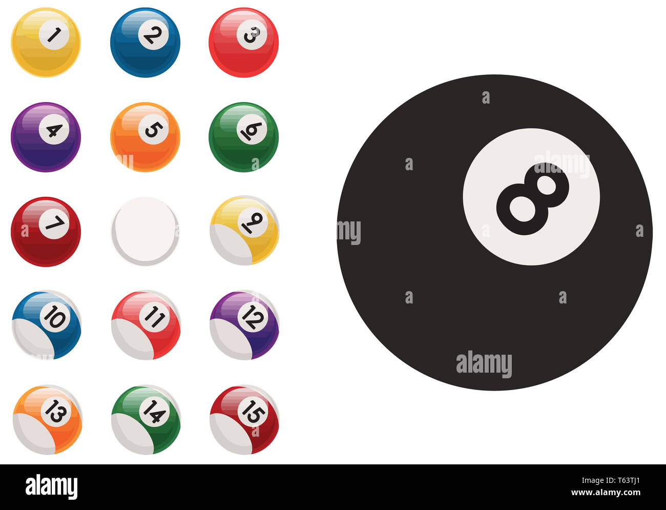 billiards ball pool eight game set leisure illustration Stock Photo - Alamy