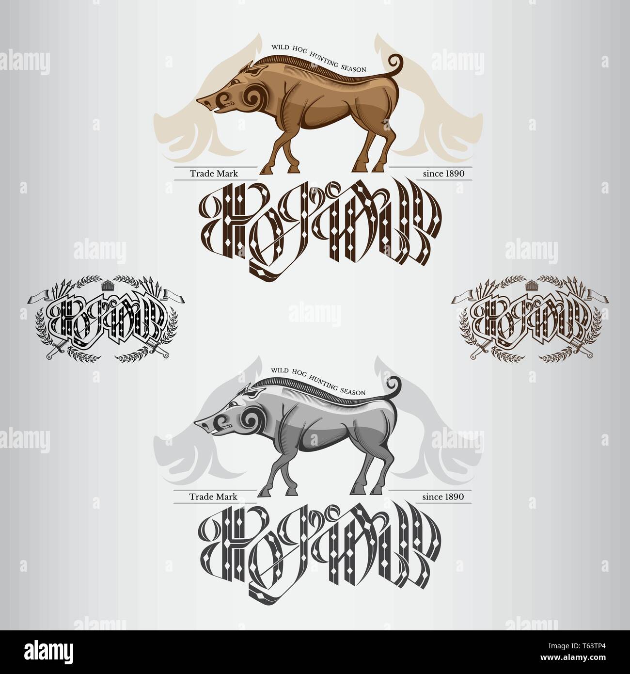Boar hunt engraving Stock Vector Images - Alamy