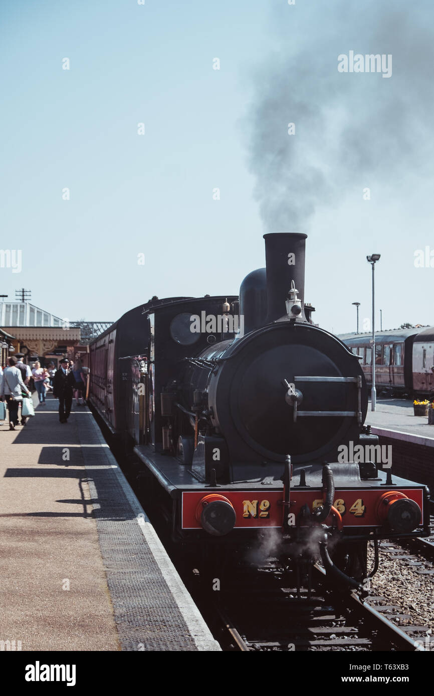 Sheringham, UK - April 21, 2019: Steam train on the platform at ...