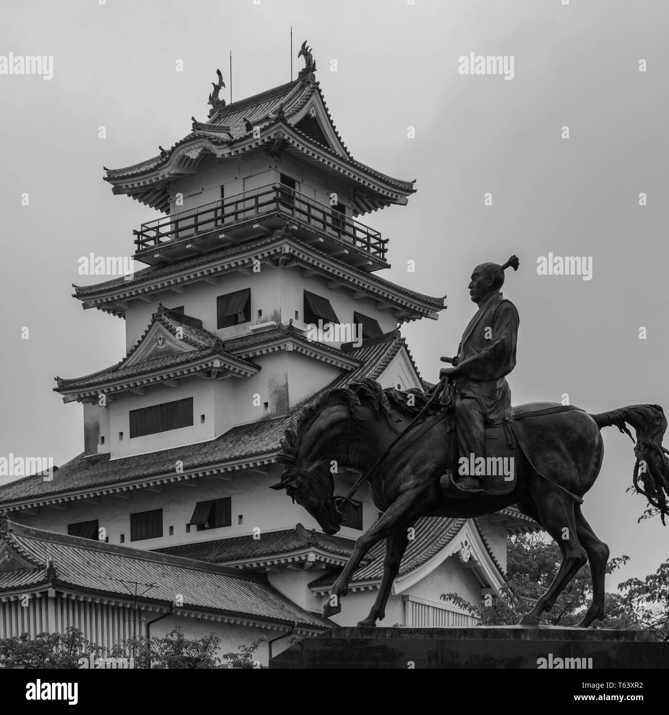 View on Imabari Water Castle and Monument of its Emperor Todo Takatora ...