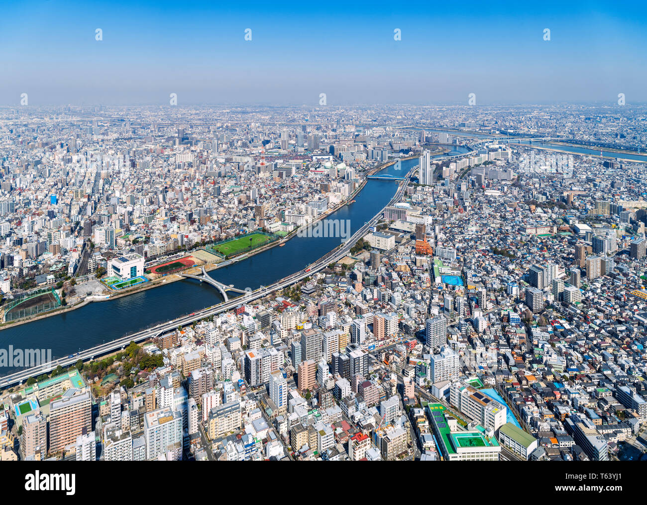 Tokyo Aerial View. Panoramic view over the city from the observation deck of the Tokyo Skytree ...