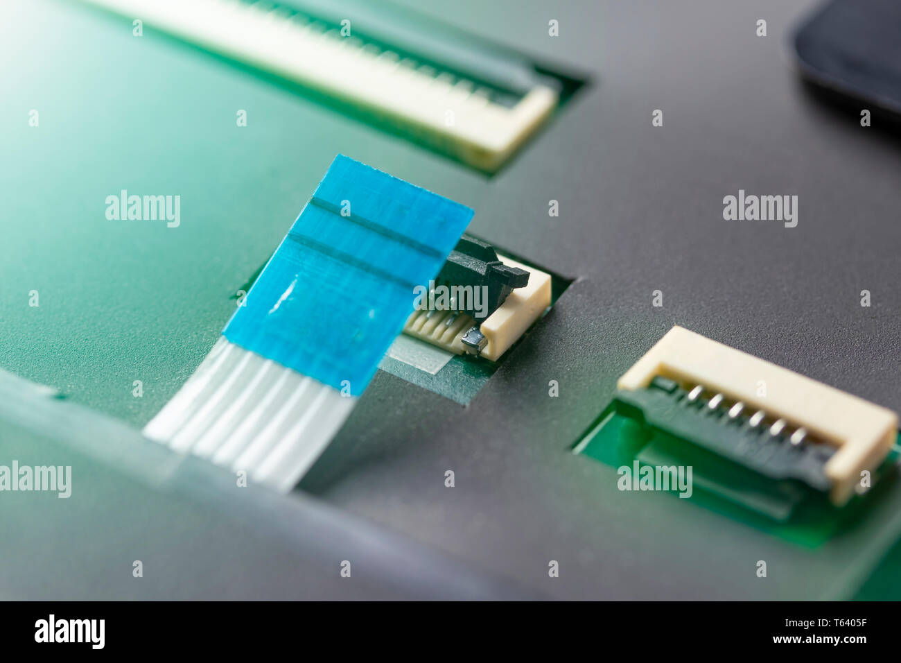 Computer connector and cable on the processor electronic board ...