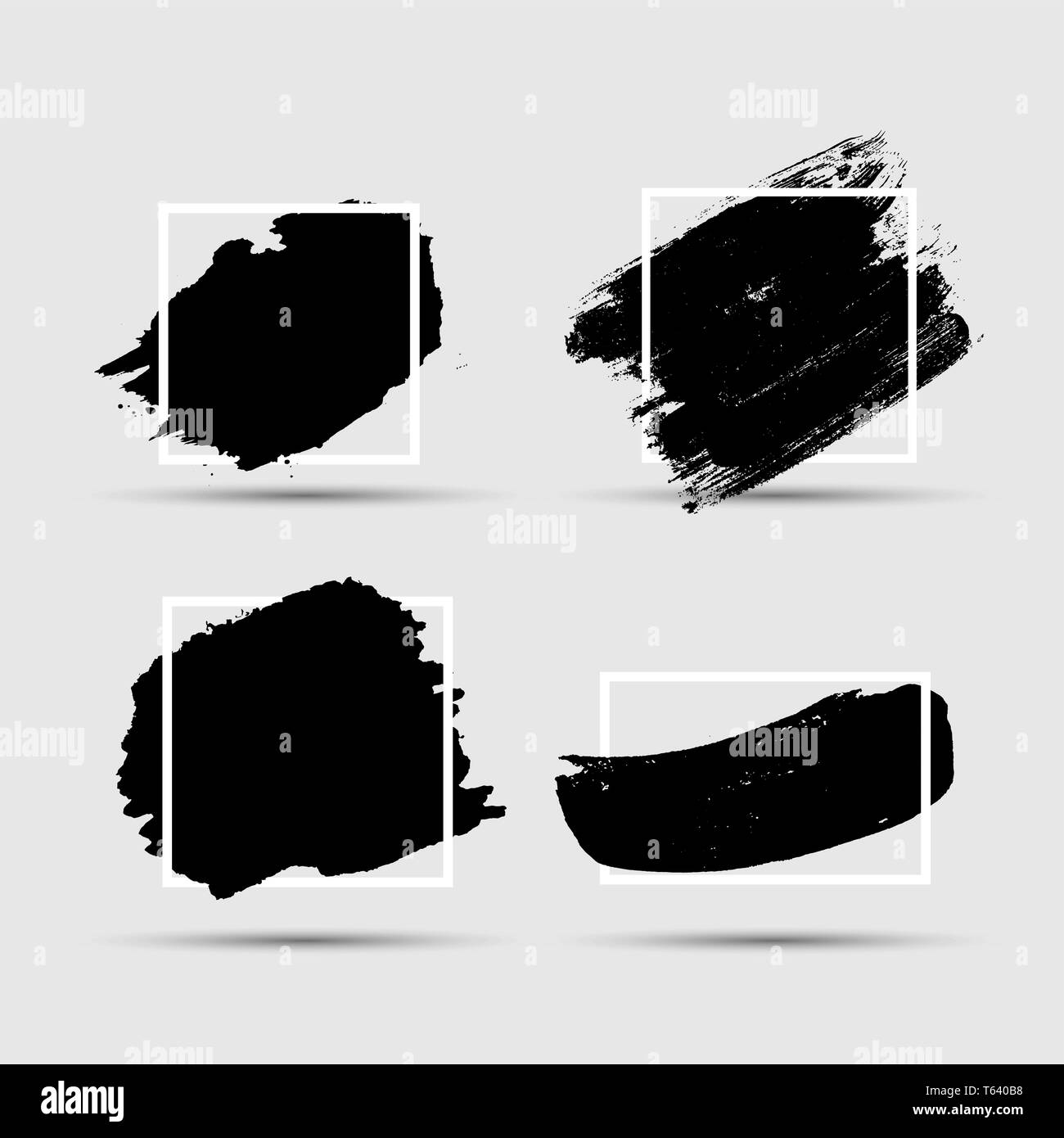 Grunge Brush paint ink stroke with square frame backgrounds set. Vector ...