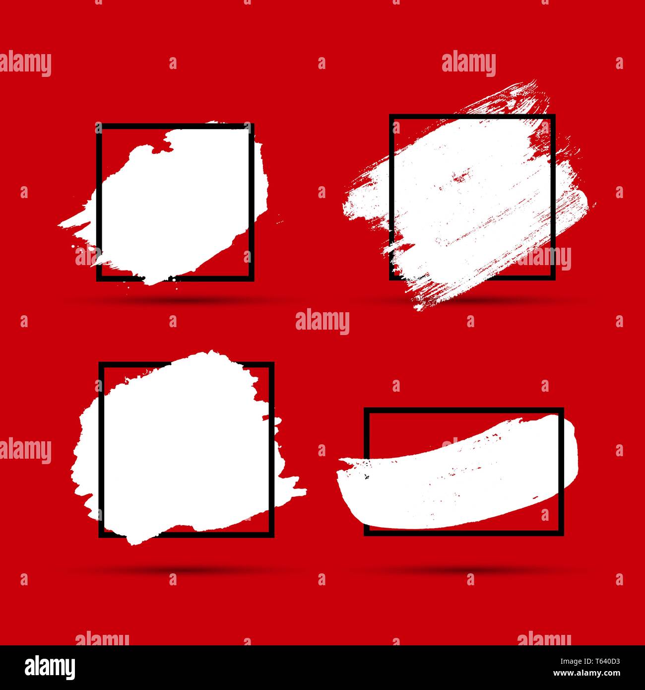 Grunge Brush paint ink stroke with square frame backgrounds set. Vector ...