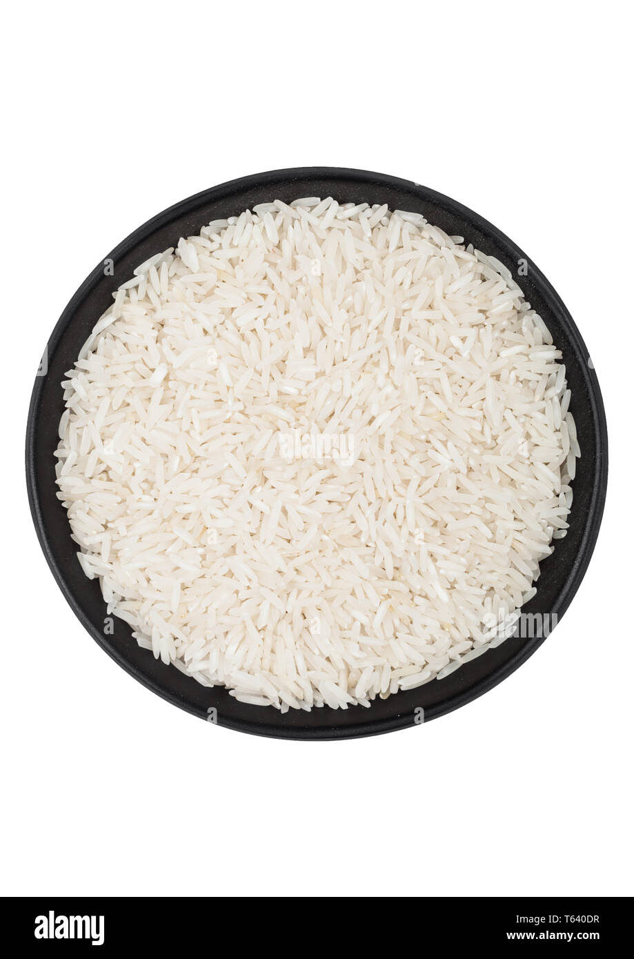 Black bowl of raw organic basmati rice on white background Stock Photo ...