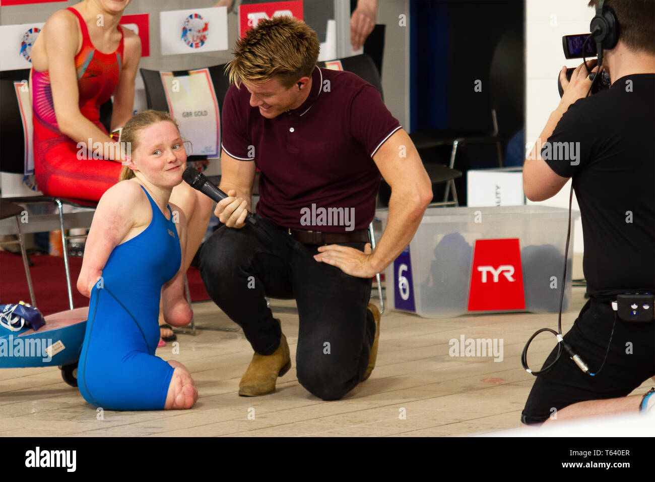 Great Britain's Ellie Challis being interviewed after winning gold in ...