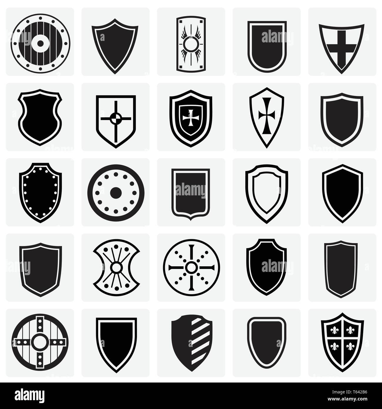 Shields icons set on squares background for graphic and web design ...
