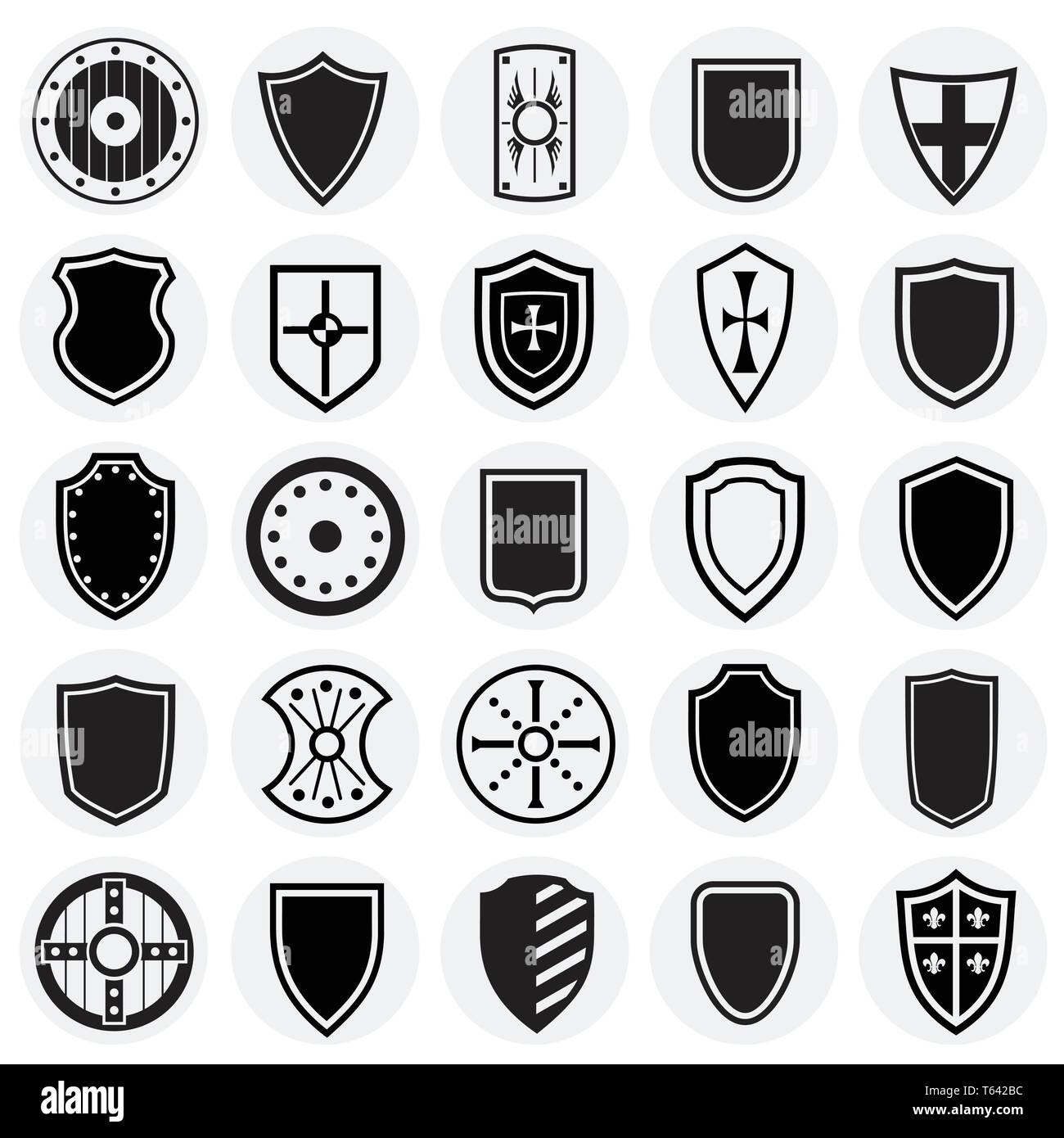 Shields icons set on circles background for graphic and web design ...