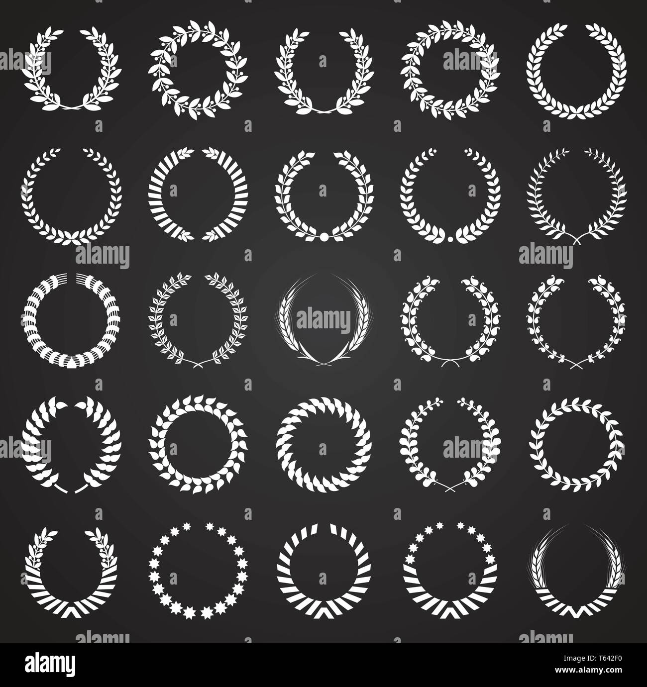 Wreath icons set on black background for graphic and web design. Simple ...