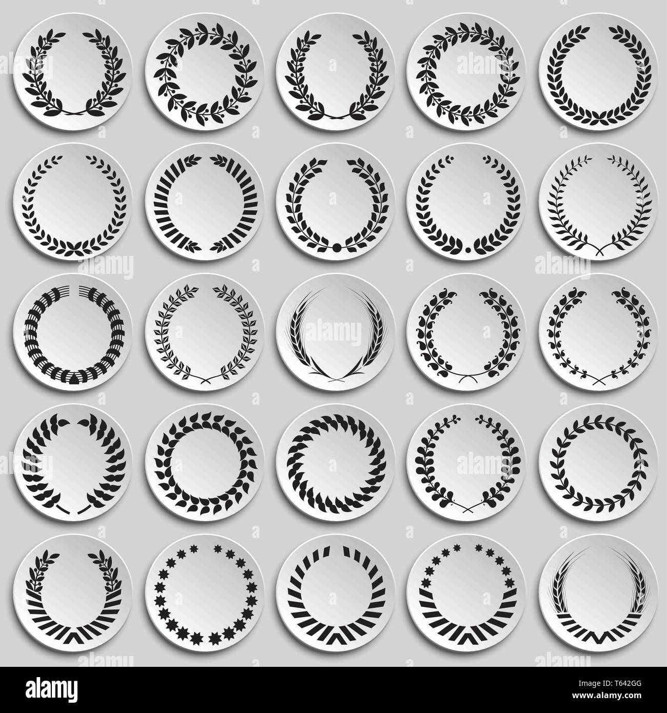 Wreath icons set on plates background for graphic and web design ...