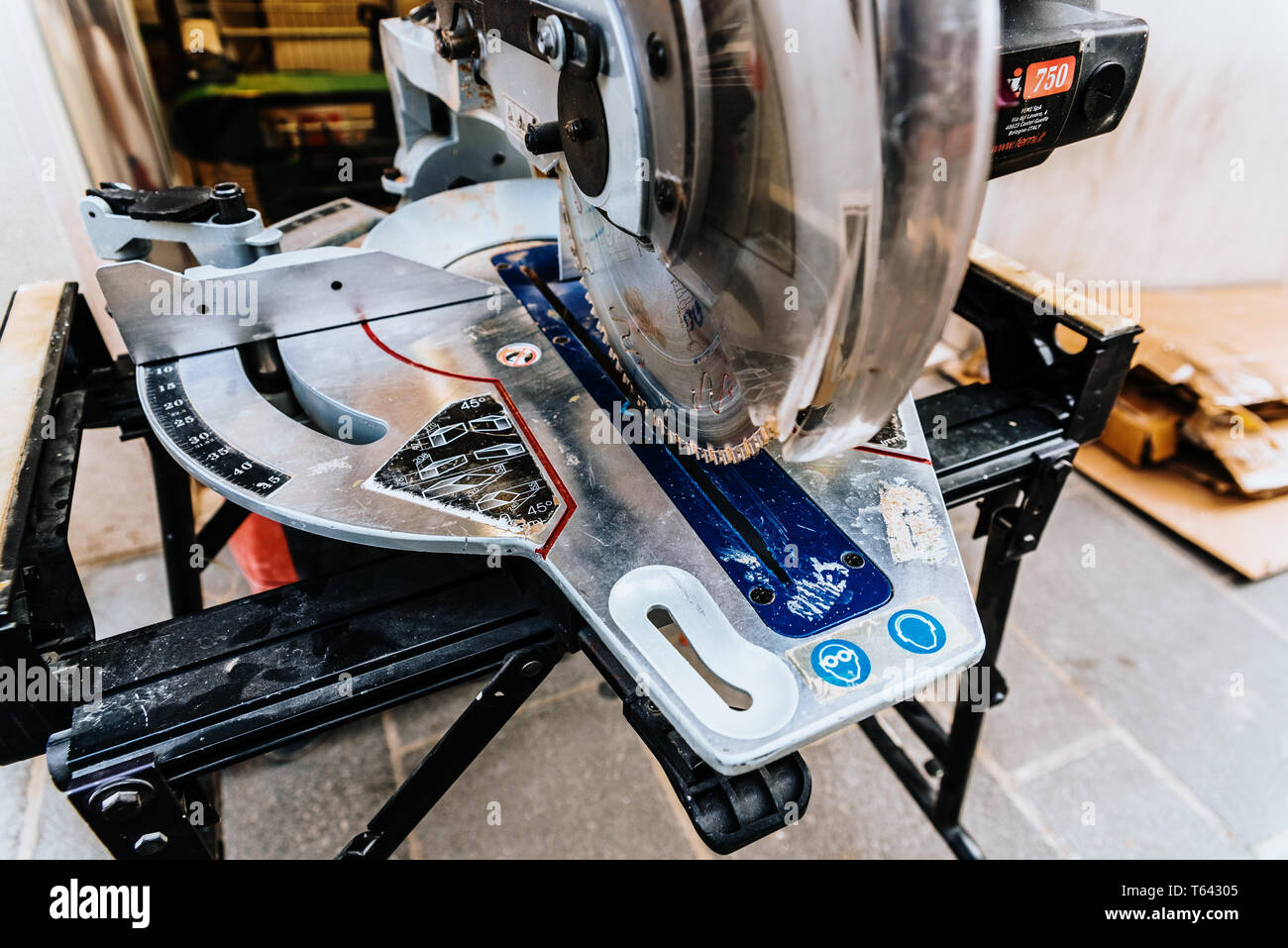 Bari, Italy - March 12, 2019: Professional electric circular saw Femi ...