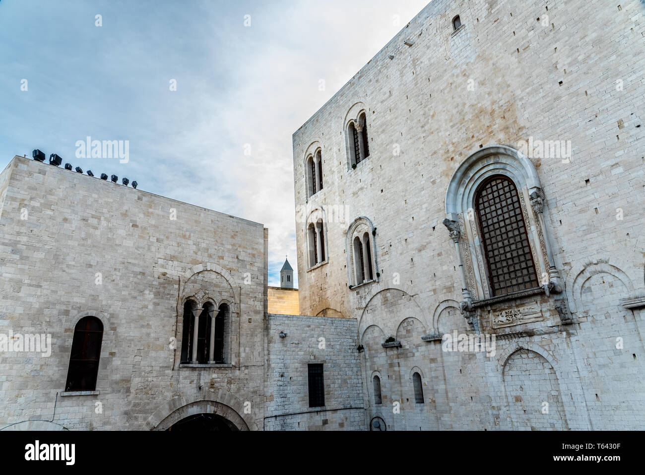Stone walls of the medieval cathedral of San Nicolas di Bari Stock ...