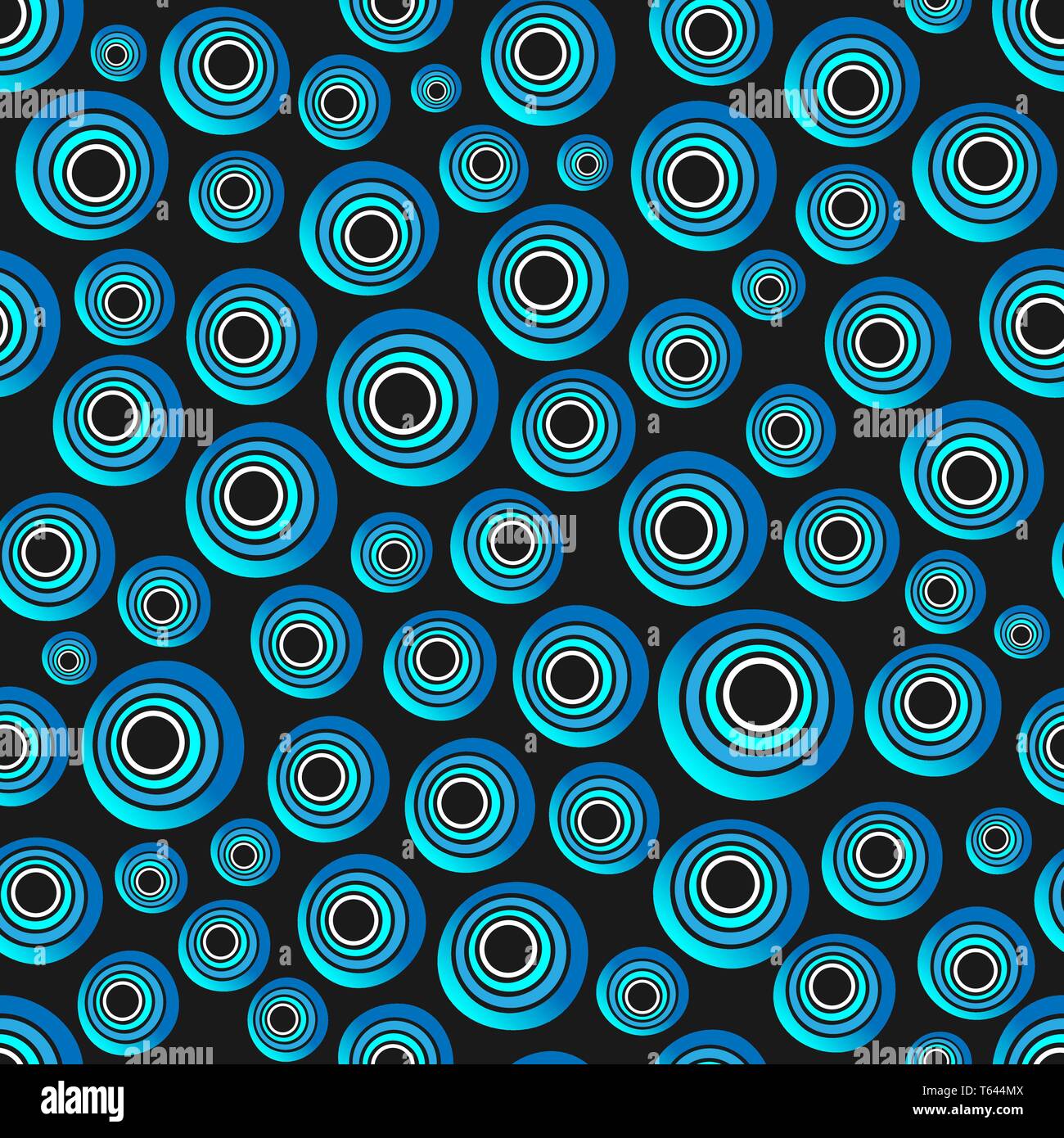 Seamless background of concentric circles in neon blue colors on black ...