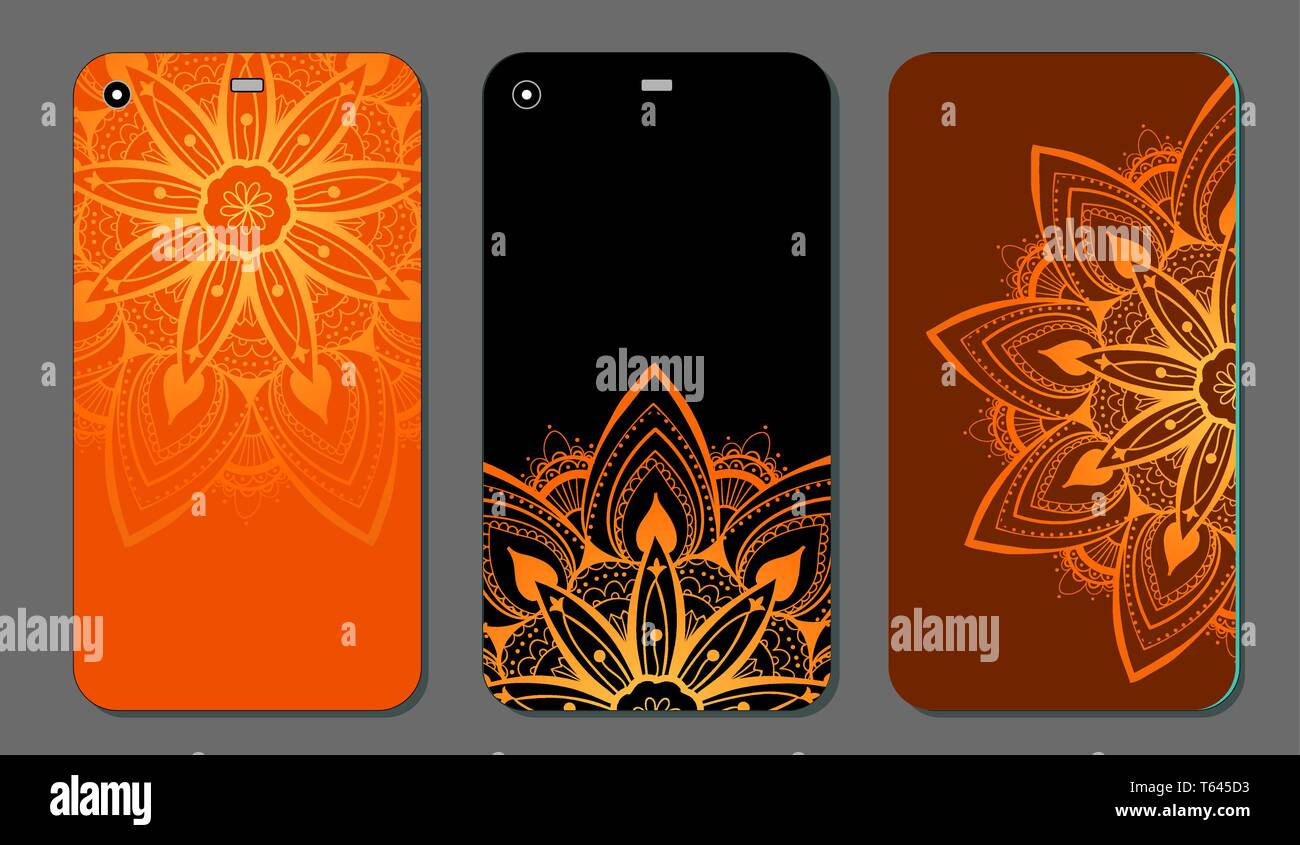 Phone case mandala design set. Vintage decorative elements. Hand drawn ...