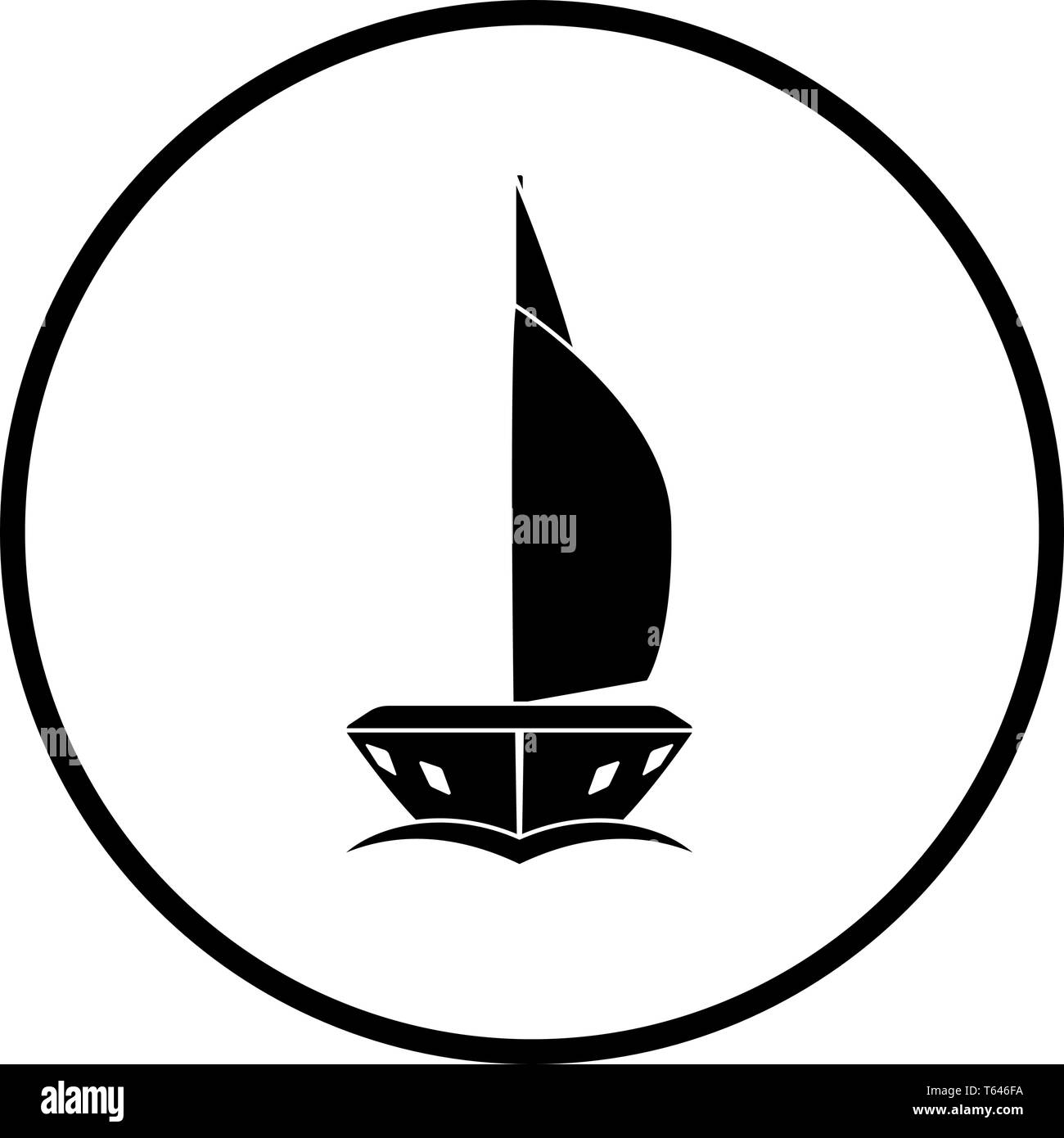 Sail yacht icon front view. Thin Circle Stencil Design. Vector ...