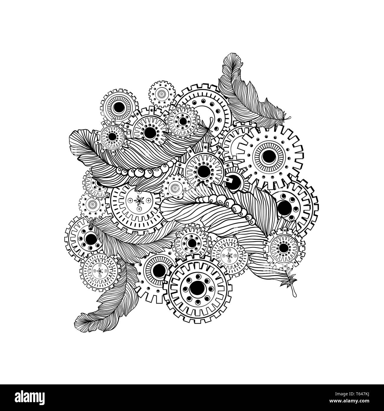 Hand drawn steampunk technology element with gear-wheel. Doodle style design Stock Vector Image ...