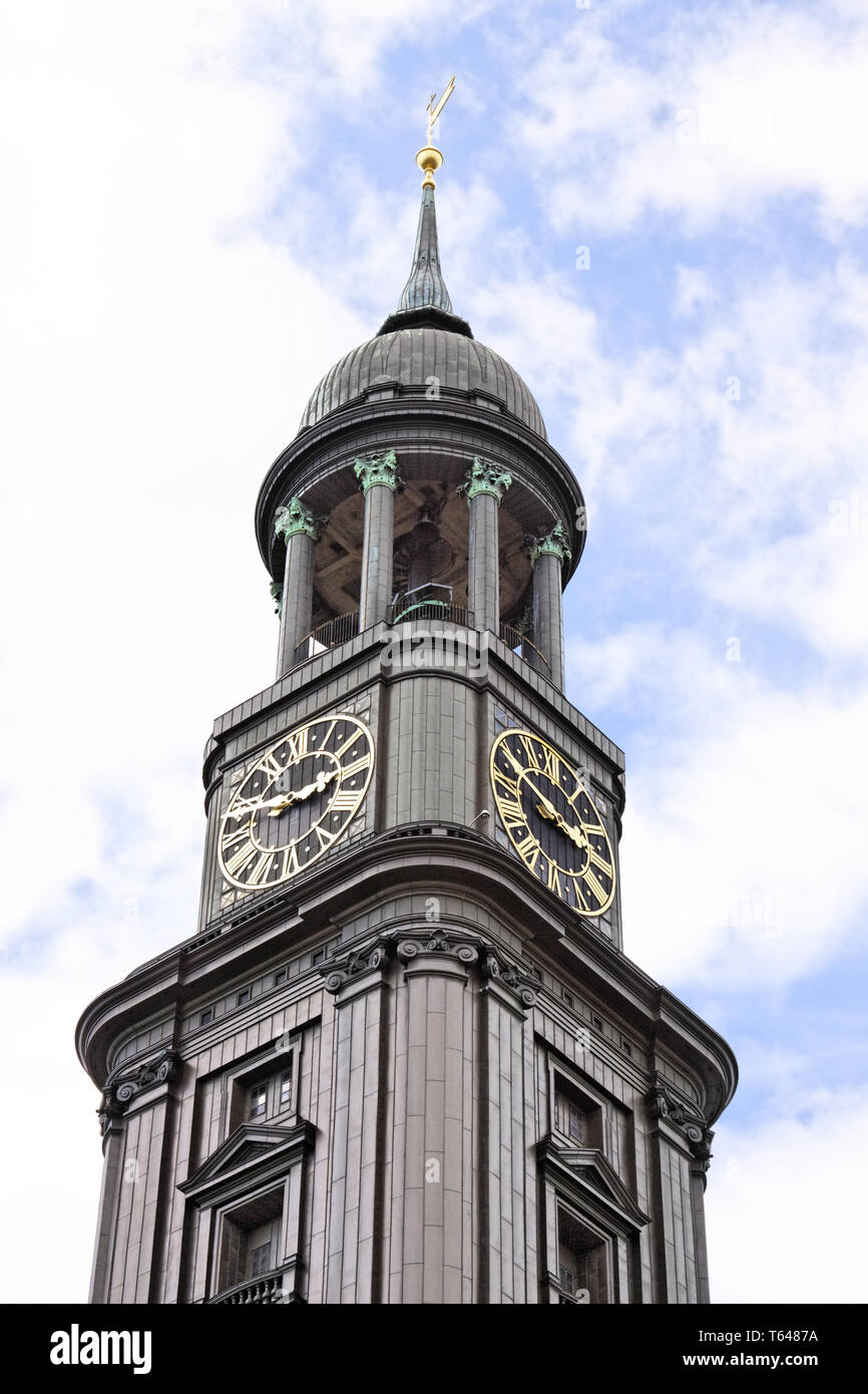 The famous Church Sankt Michaelis called Michel in Hamburg, Germany ...