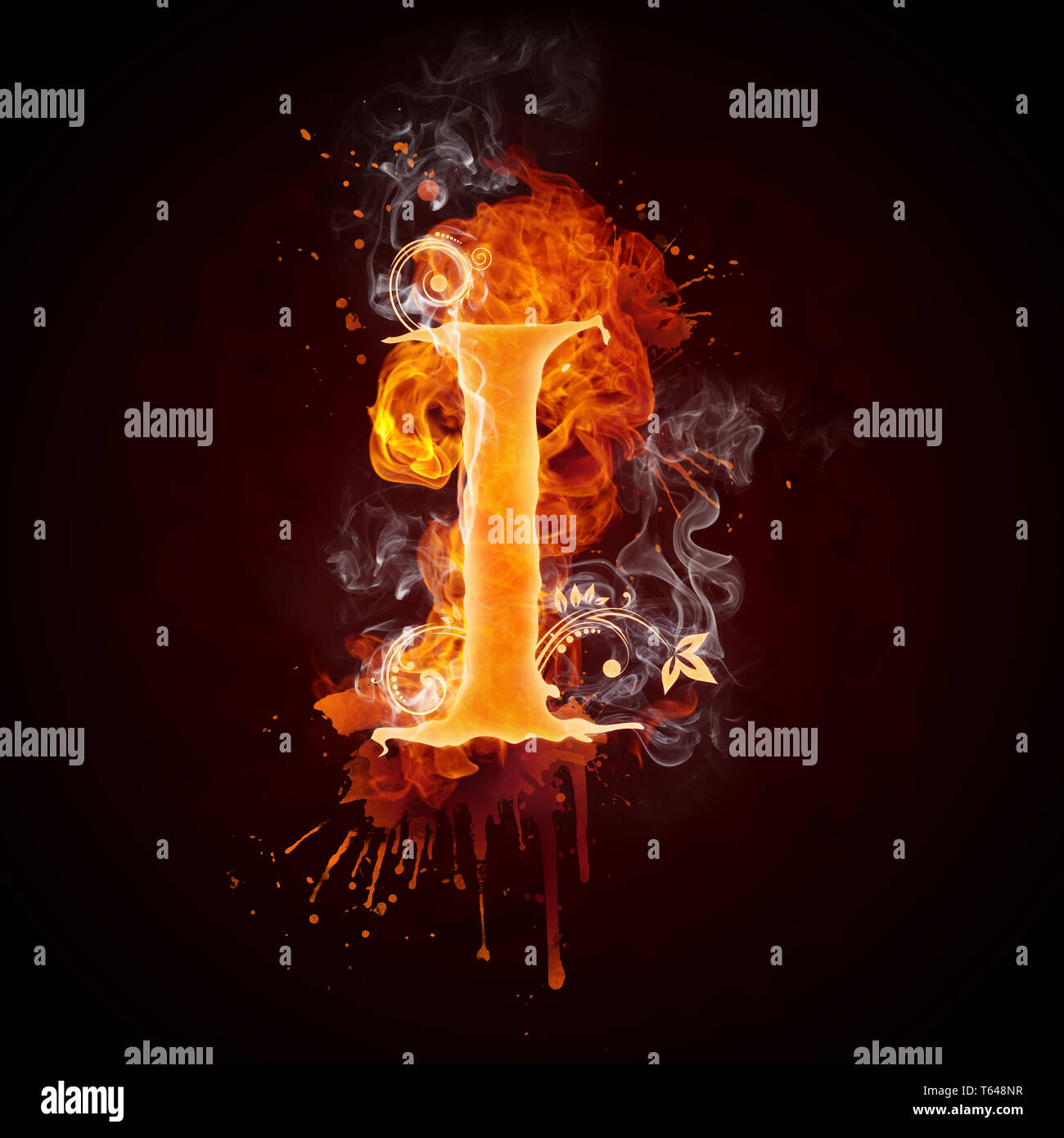 Fire Swirl Letter I Stock Photo - Alamy