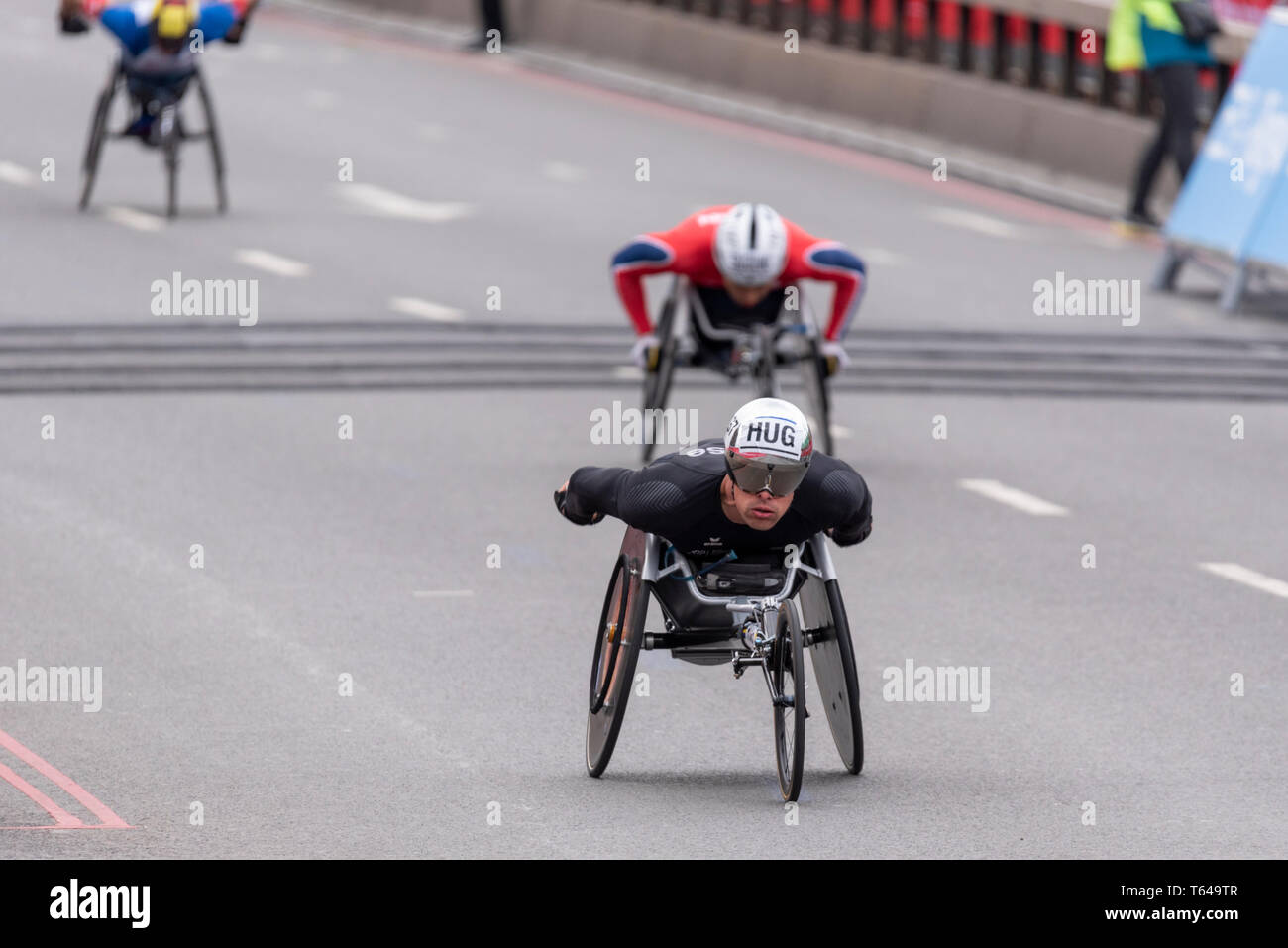 Marcel Hug racing in the Virgin Money London Marathon 2019 wheelchair ...