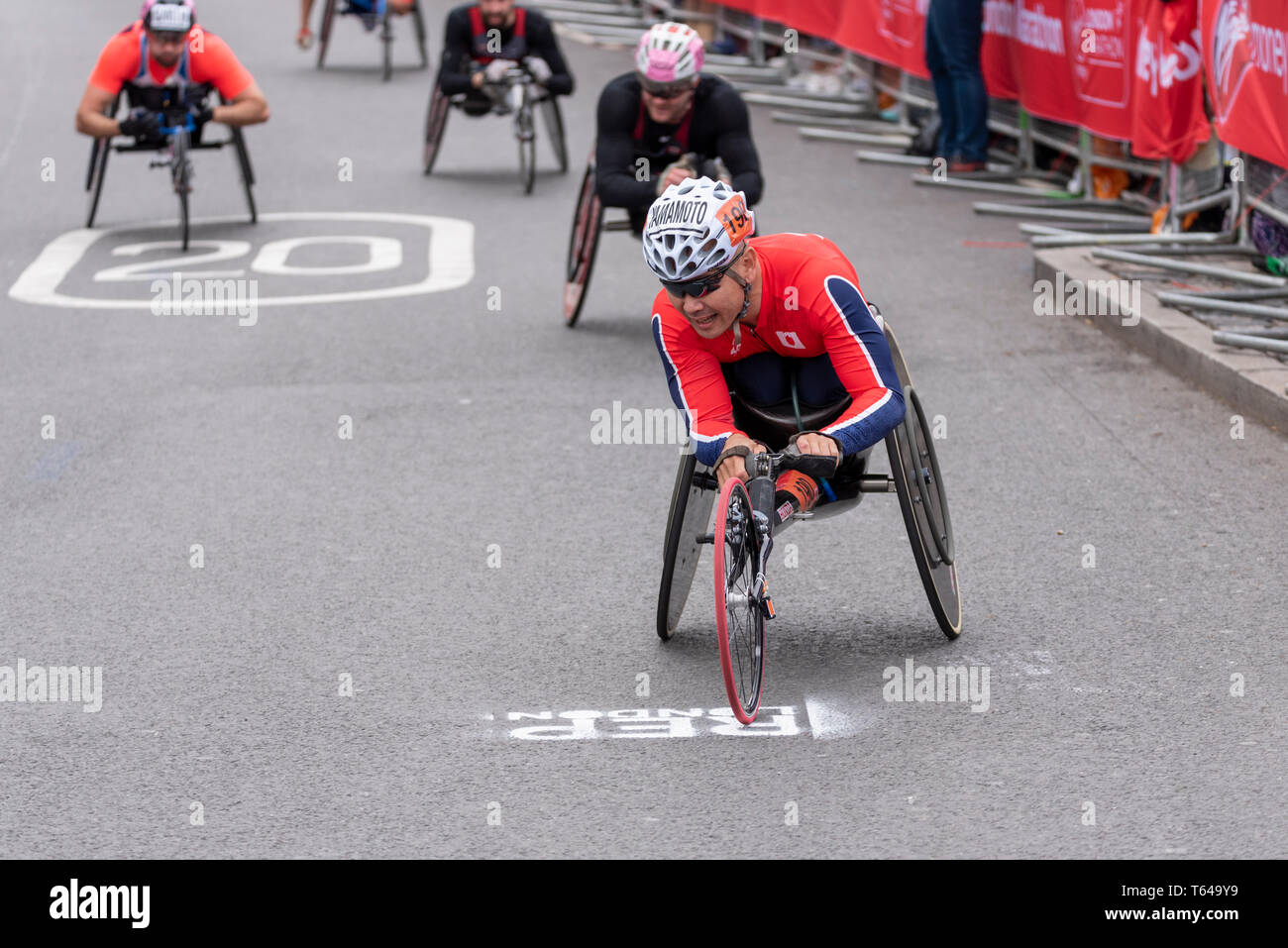 Hiroyuki Yamamoto of Japan racing in the Virgin Money London Marathon ...