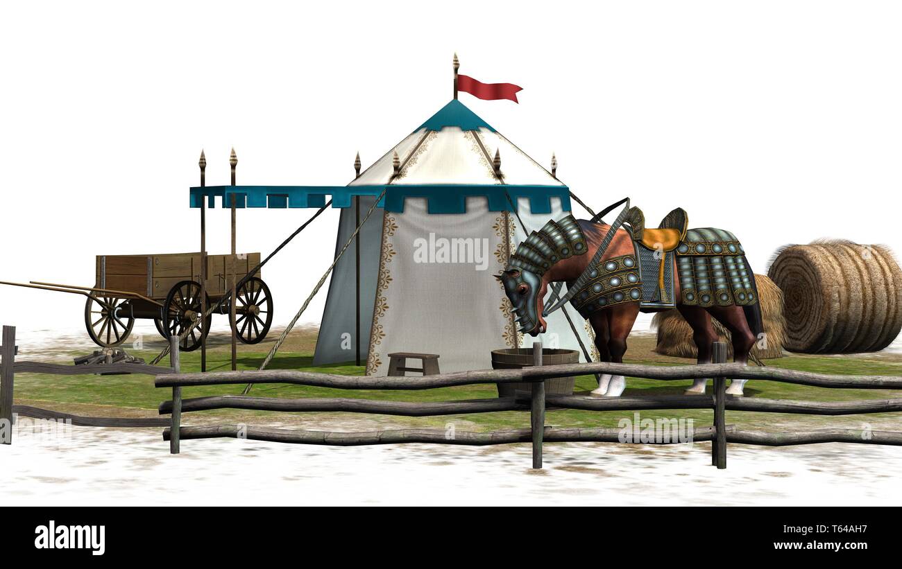 Medieval scene with horse - isolated on white background Stock Photo ...