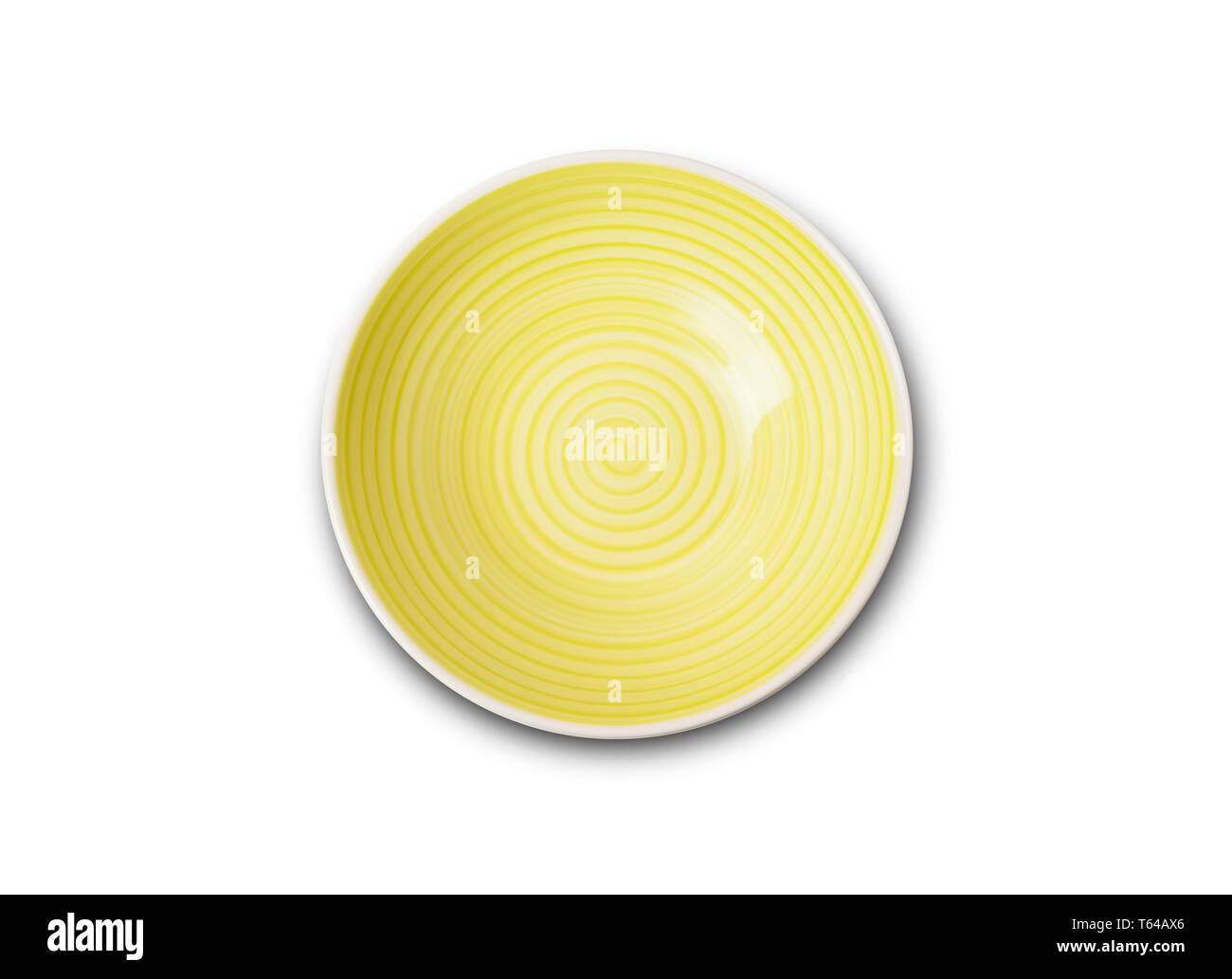 Empty yellow ceramic plate with spiral pattern in watercolor styles ...