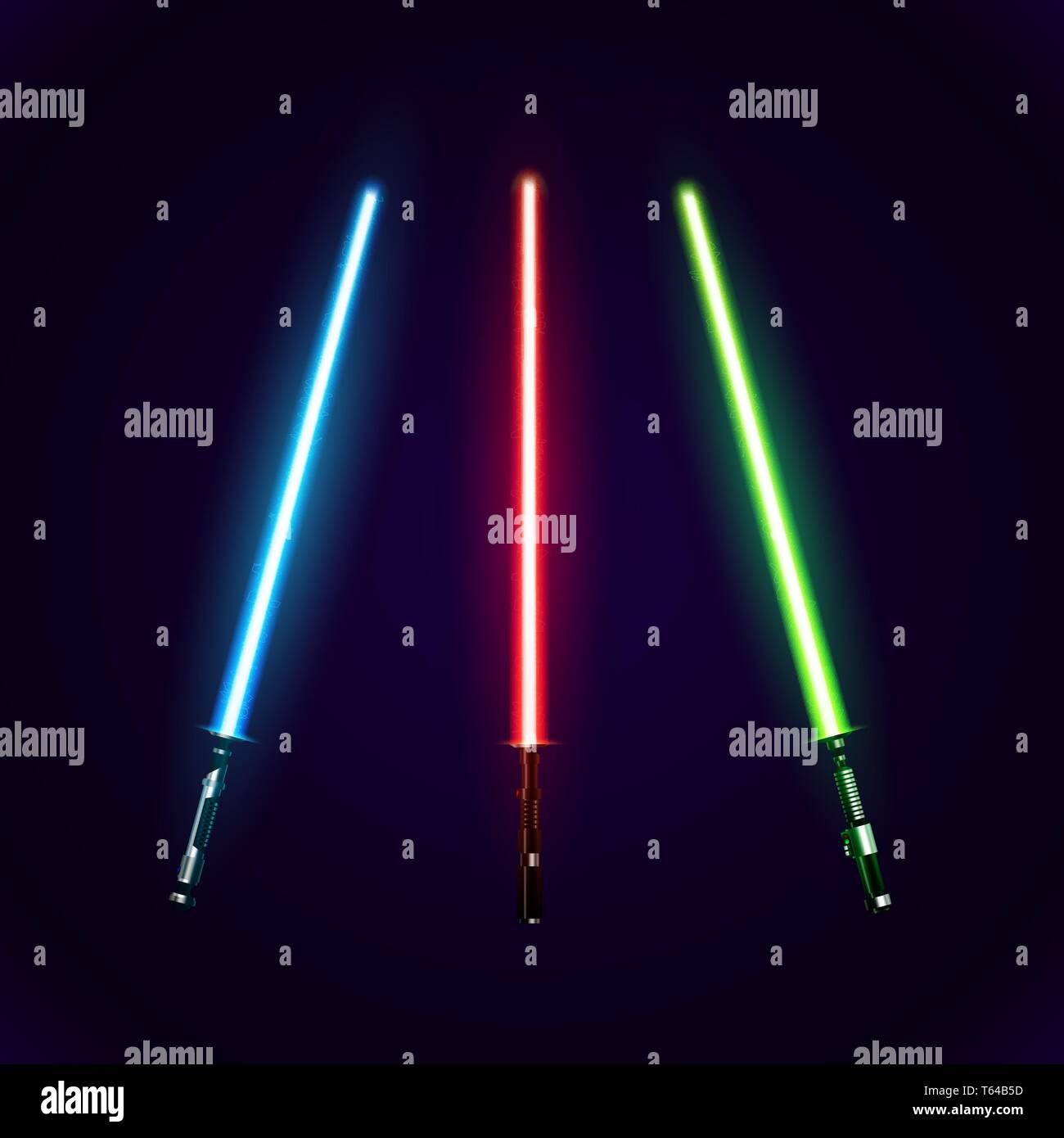 Set of realistic light swords. Abstract fantasy saber. Vector ...