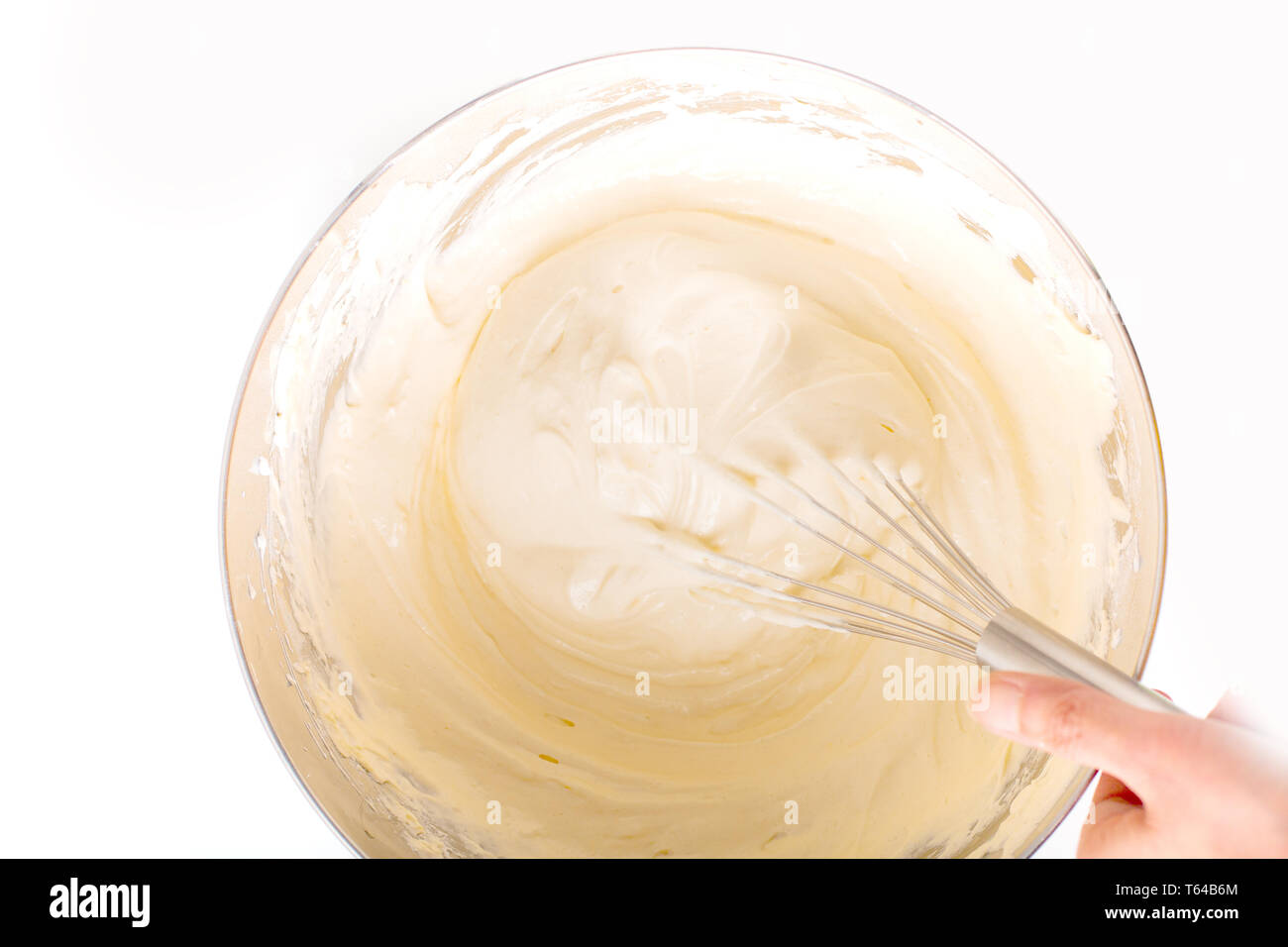 Baking bakery concept whipped eggs mix with ingredients for homemade ...