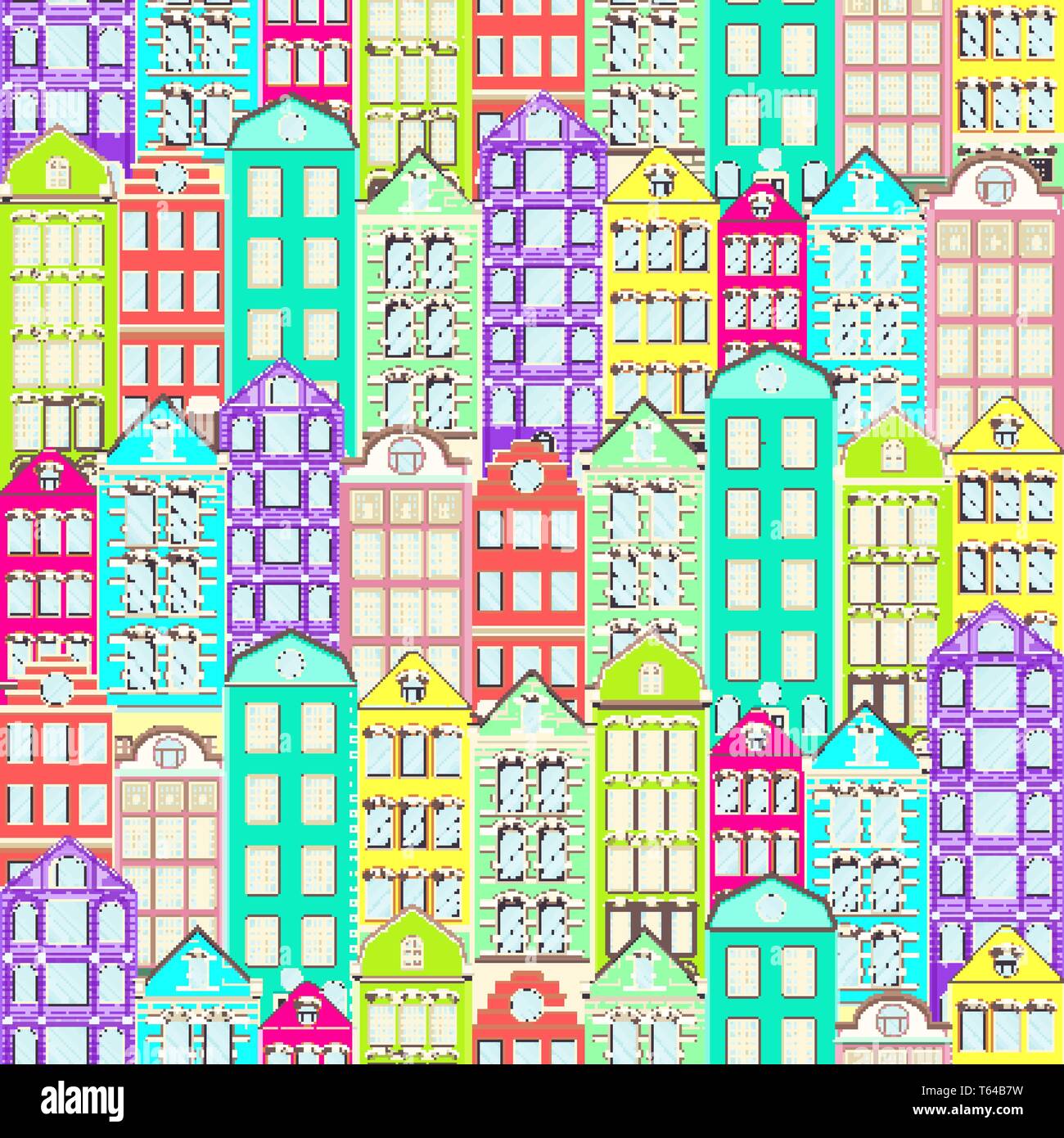 Colorful houses seamless pattern, city background, urban landscape ...