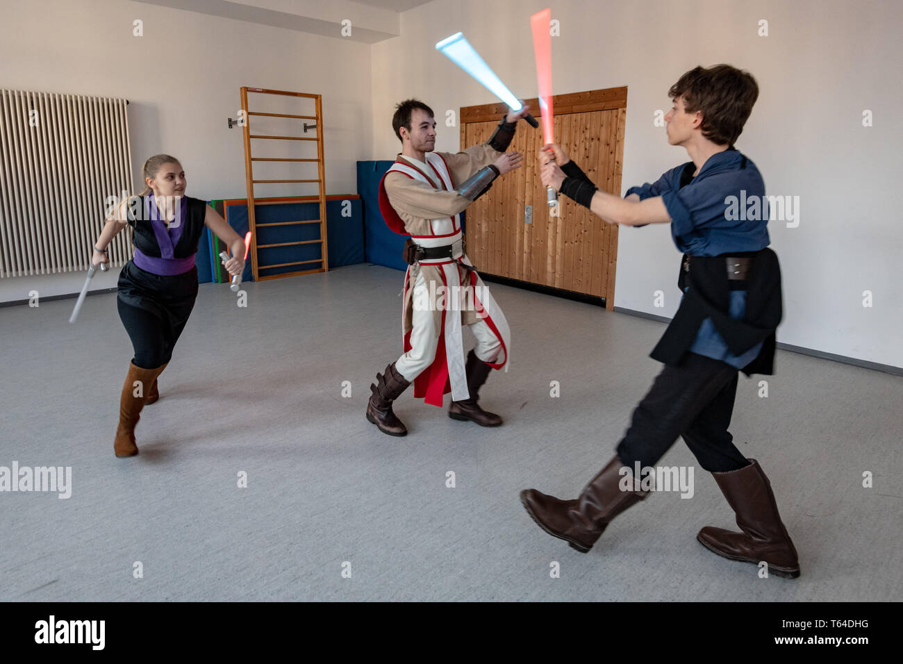 Cham, Germany. 23rd Mar, 2019. Members of the Jedi Academy practice ...