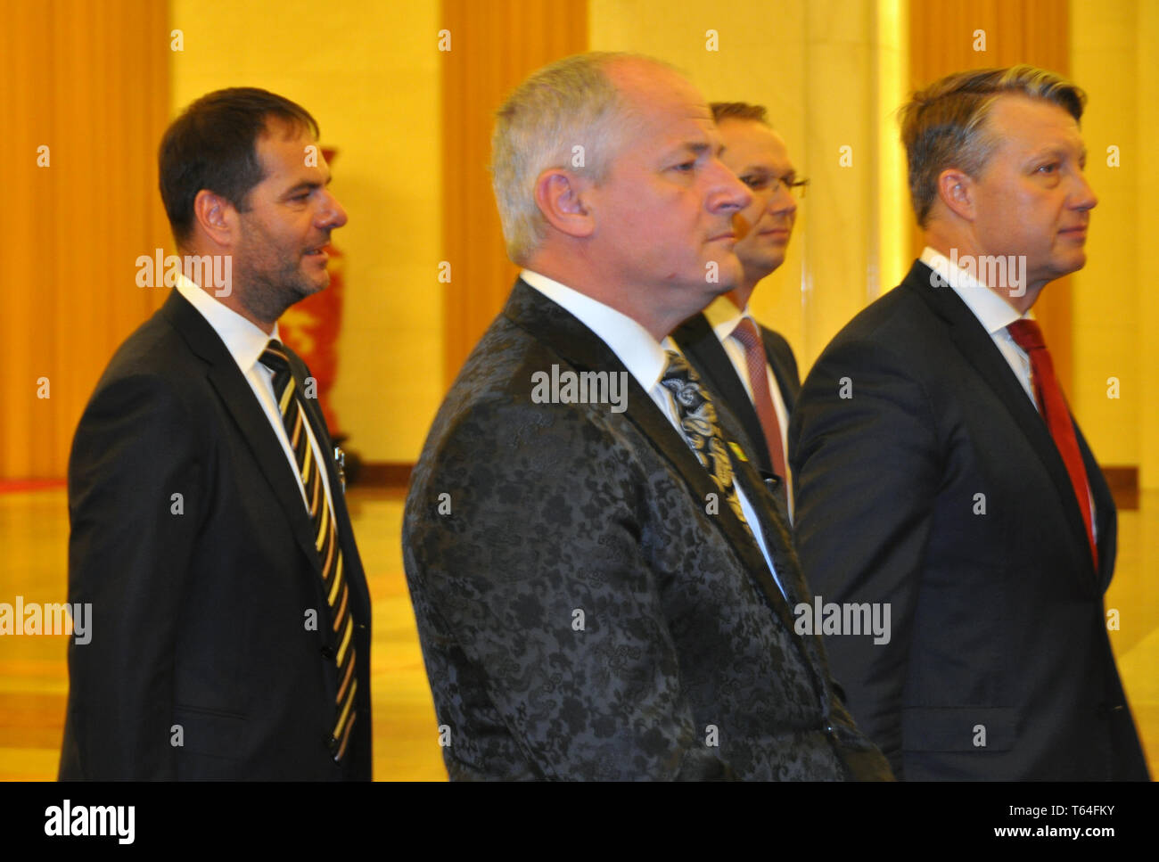 Beijing, China. 28th Apr, 2019. Financier Jiri Smejc (left) accompanies ...