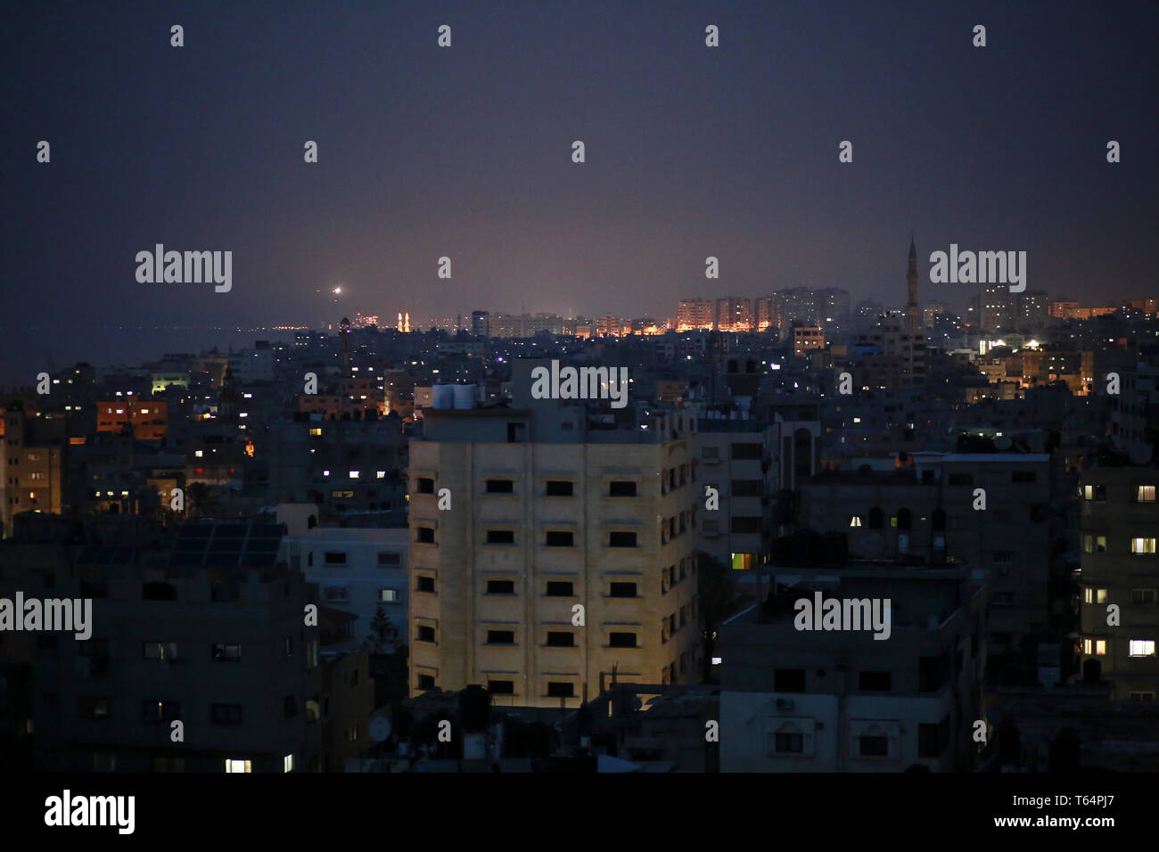April 29, 2019 - Gaza, -------, Palestine - Gaza City seen at night ...
