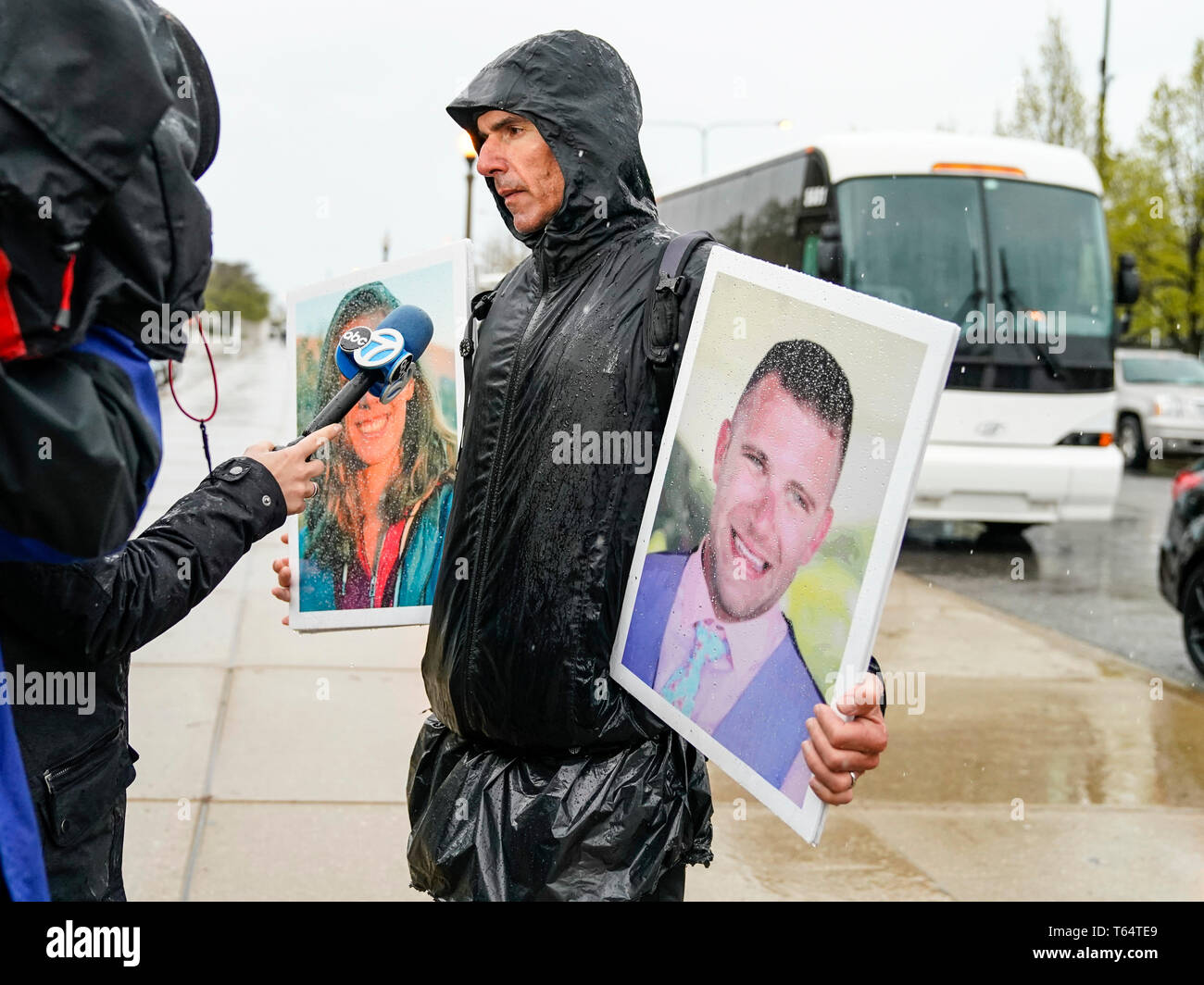 Chicago, USA. 29th Apr, 2019. Protester Tarek Milleron (R), uncle of 24 ...
