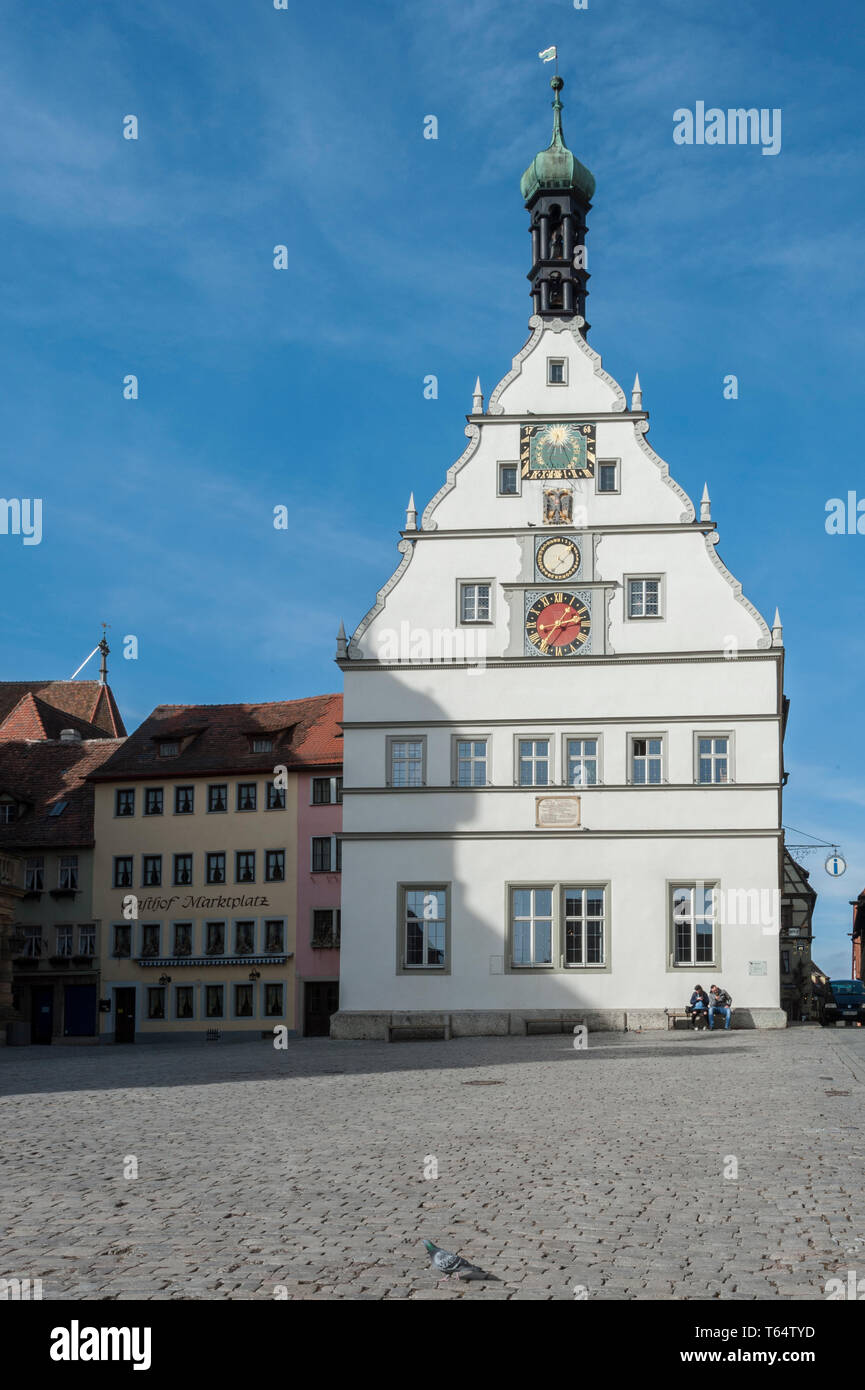 Town Hall (Rathaus) at Marktplatz - the main square of Rothenburg ob ...