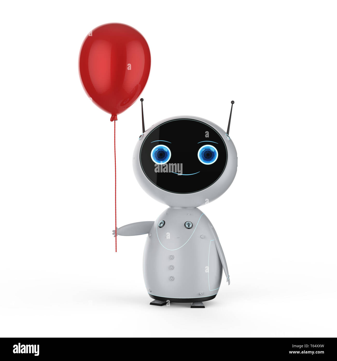 Friendly technology concept with 3d rendering robot hold red balloon on ...