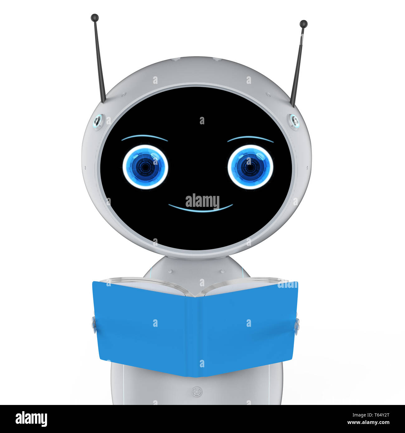 Machine Learning Concept With 3d Rendering Friendly Robot Reading A 0360