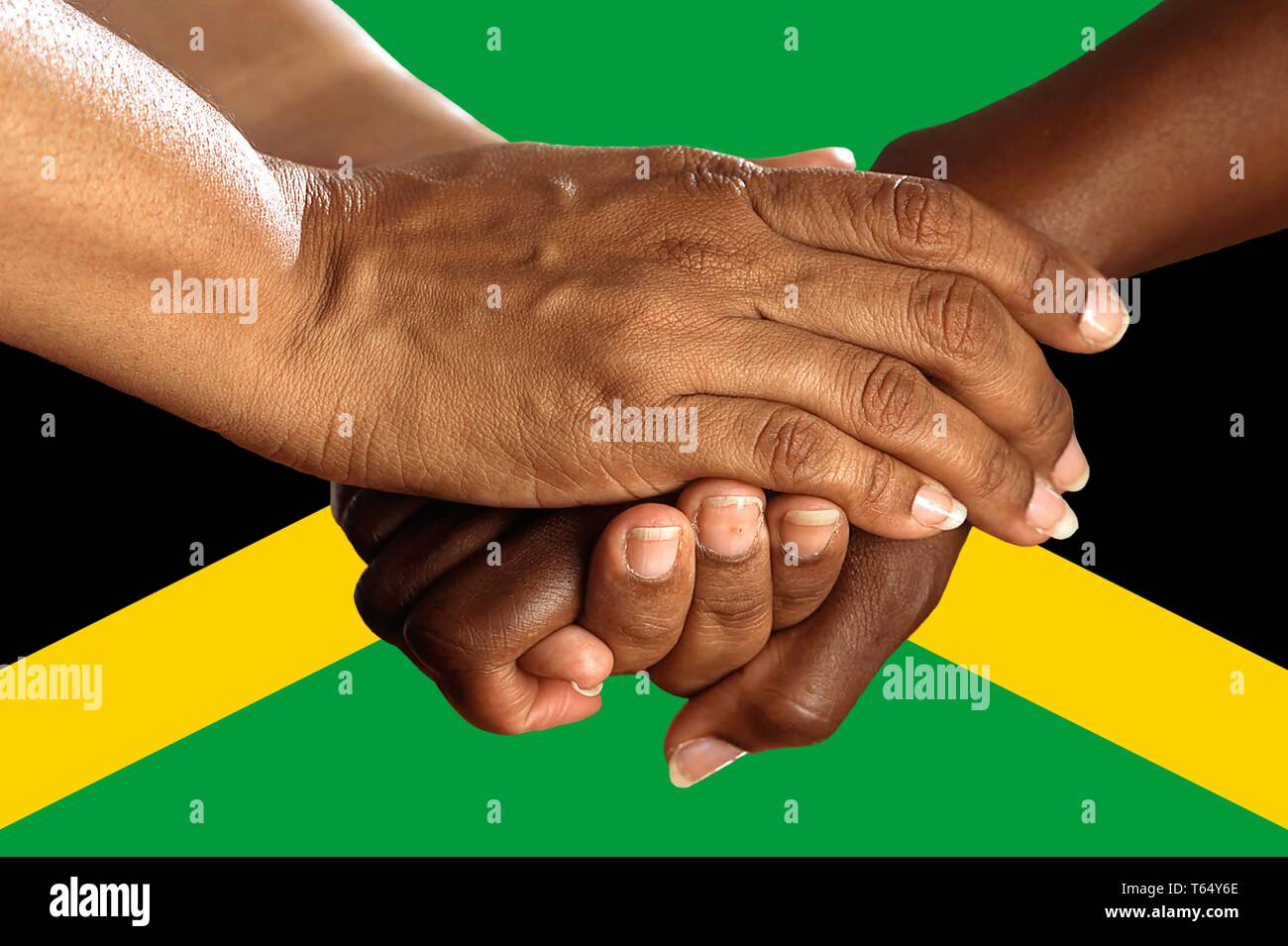 Flag of Jamaica, intergration of a multicultural group of young people ...