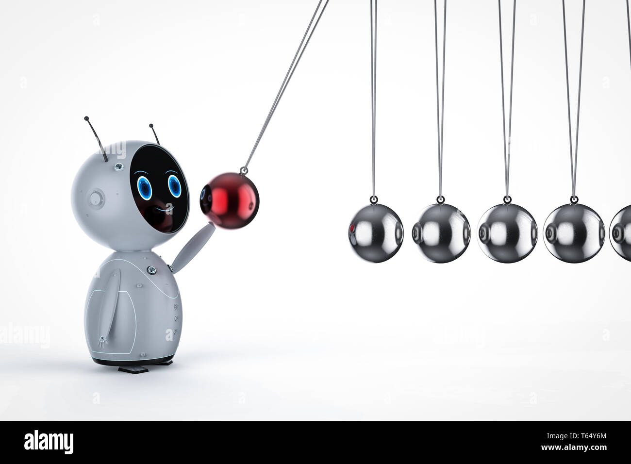 3d rendering robot hand holding newton cradle Stock Photo - Alamy
