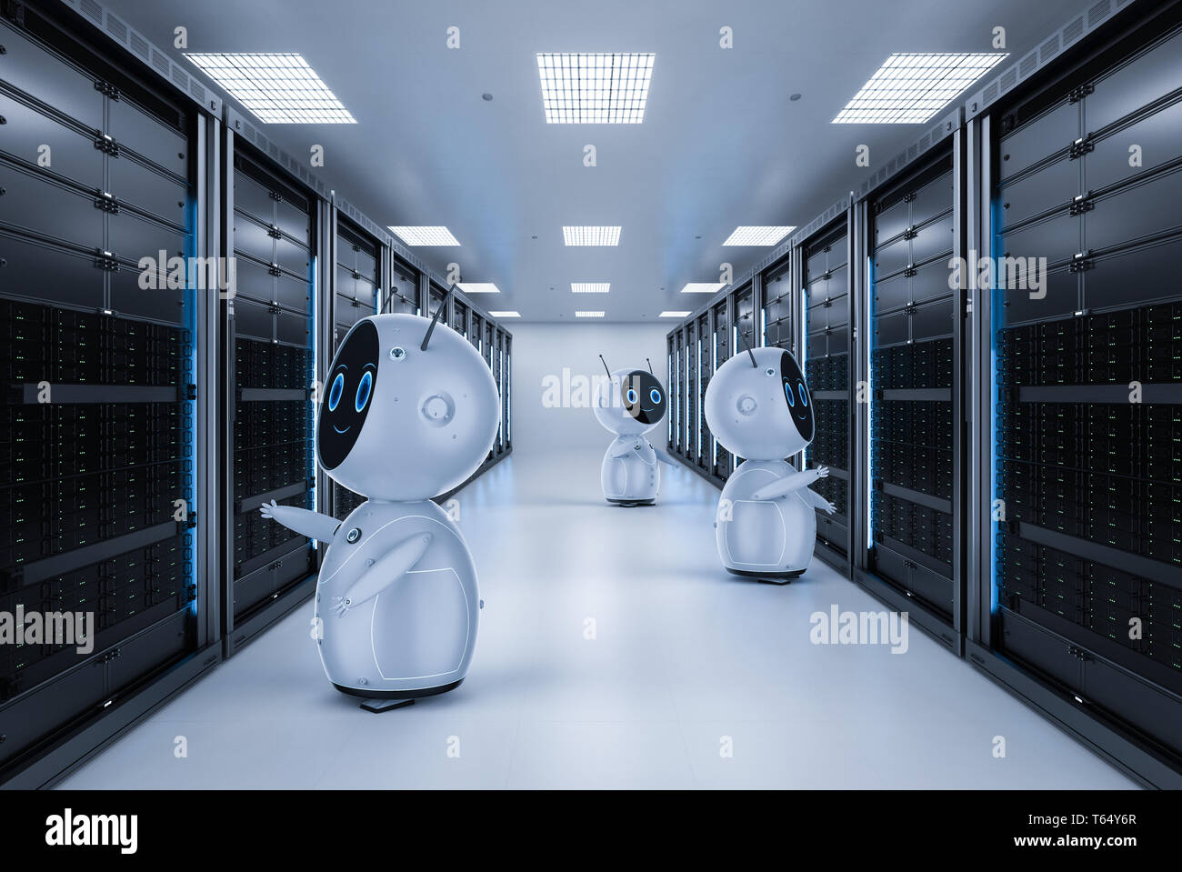 3d rendering robot working in server room Stock Photo - Alamy